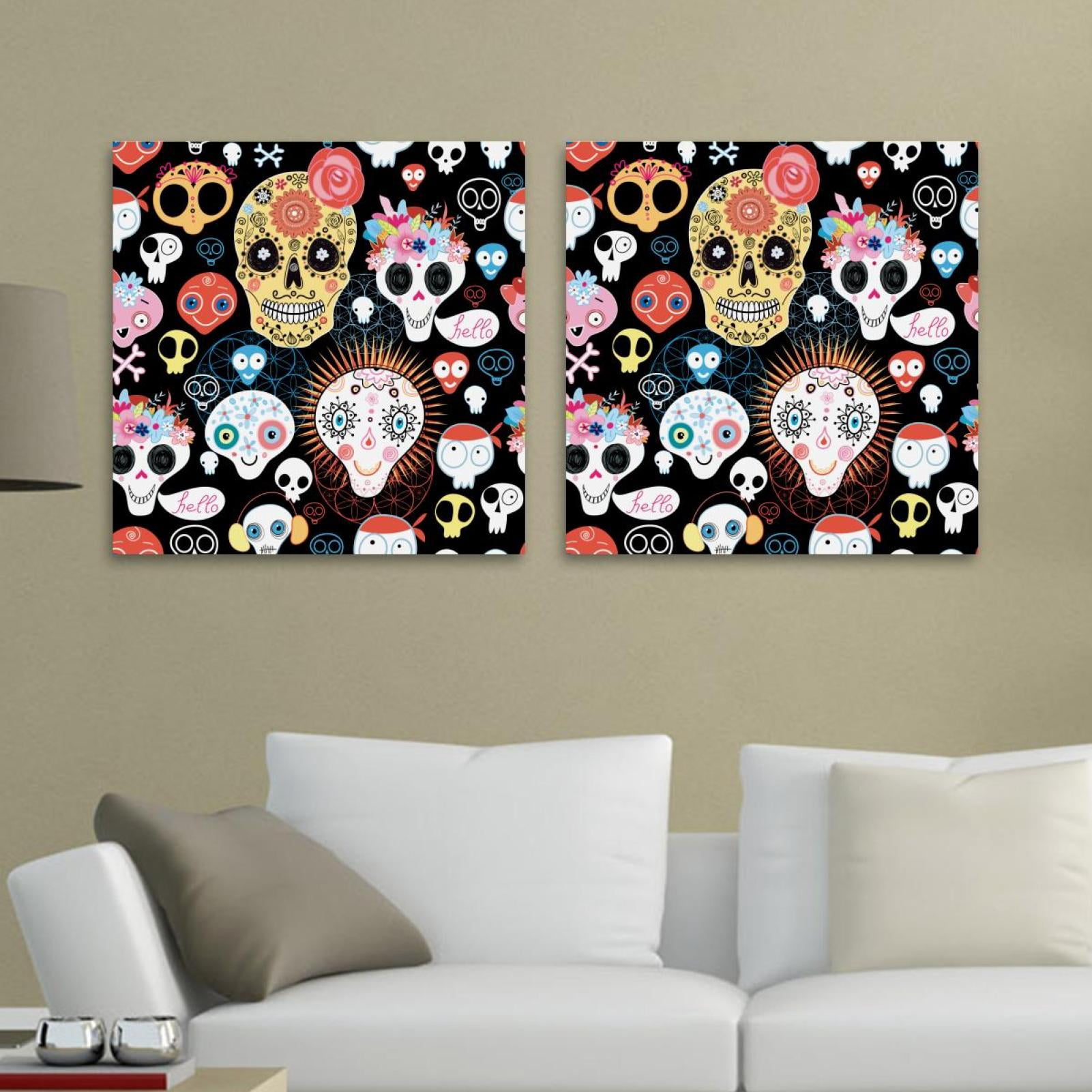 OWNSERIES Skulls Pattern 2PC Canvas Wall Art Paintings for Living Room ...