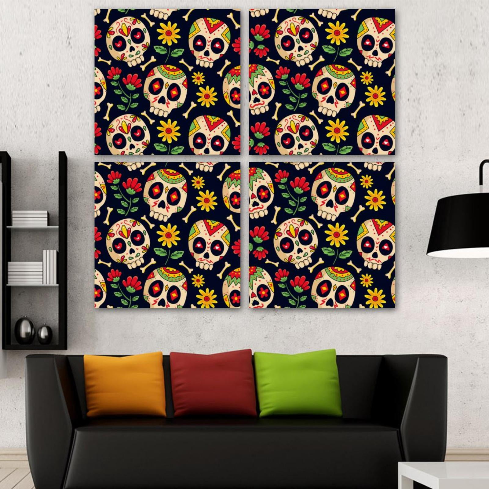 OWNSERIES Skulls Pattern 4PC Frameless Canvas Wall Art Paintings for ...