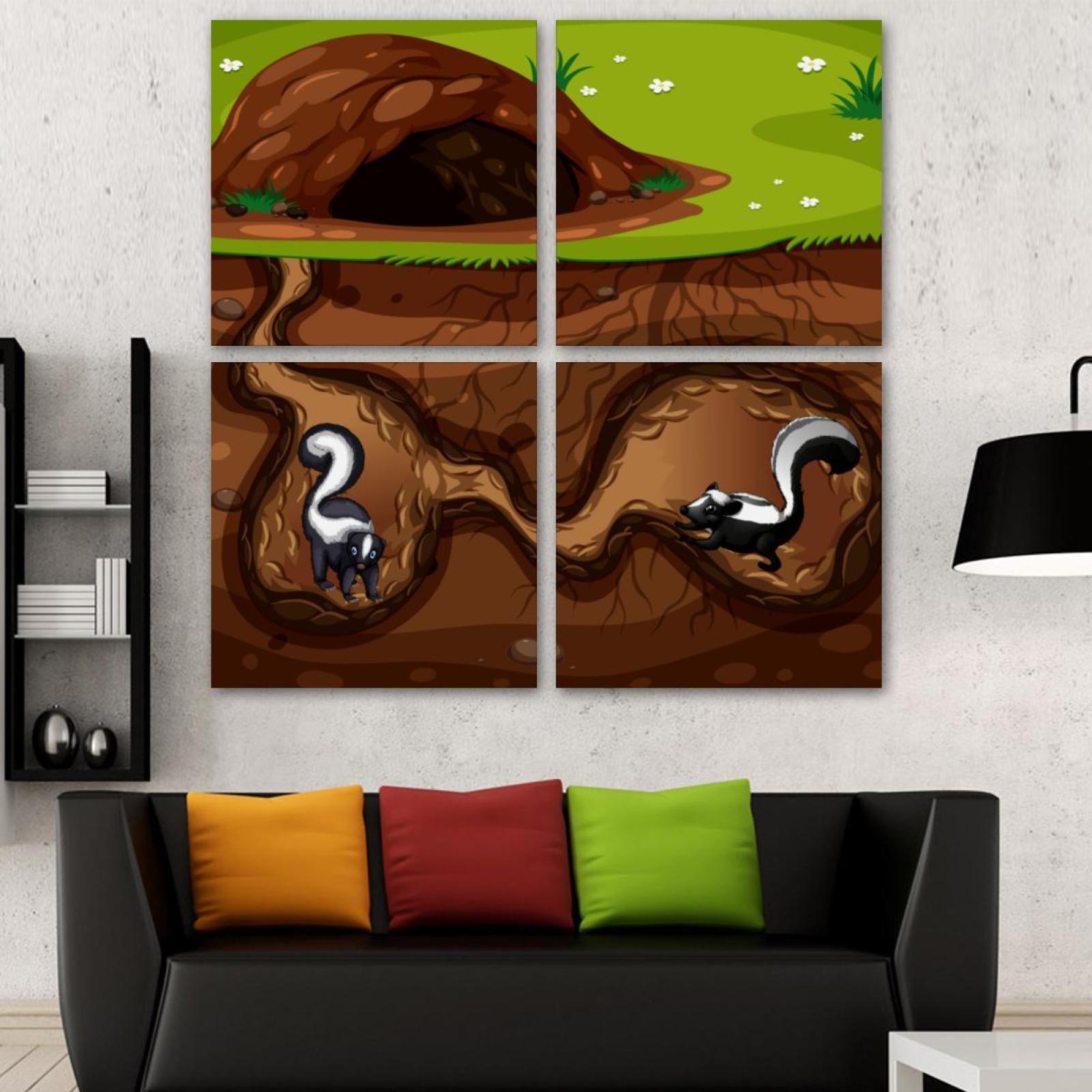 OWNSERIES Skunk Living in the Hole Pattern 4PC Frameless Canvas Wall ...