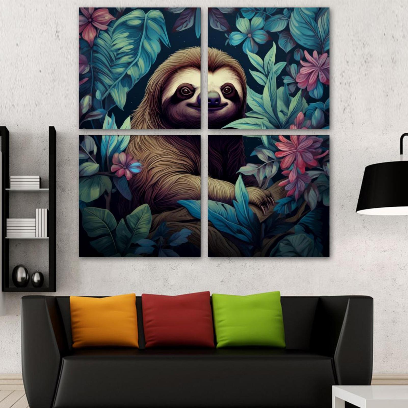 OWNSERIES Sloth Pattern Pattern 4PC Frameless Canvas Wall Art Paintings ...