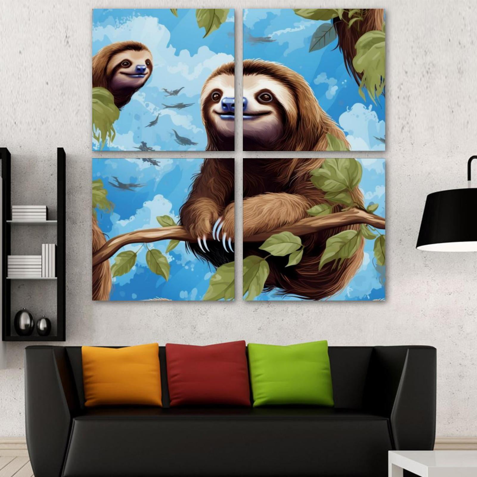 OWNSERIES Sloth Pattern Pattern 4PC Frameless Canvas Wall Art Paintings ...