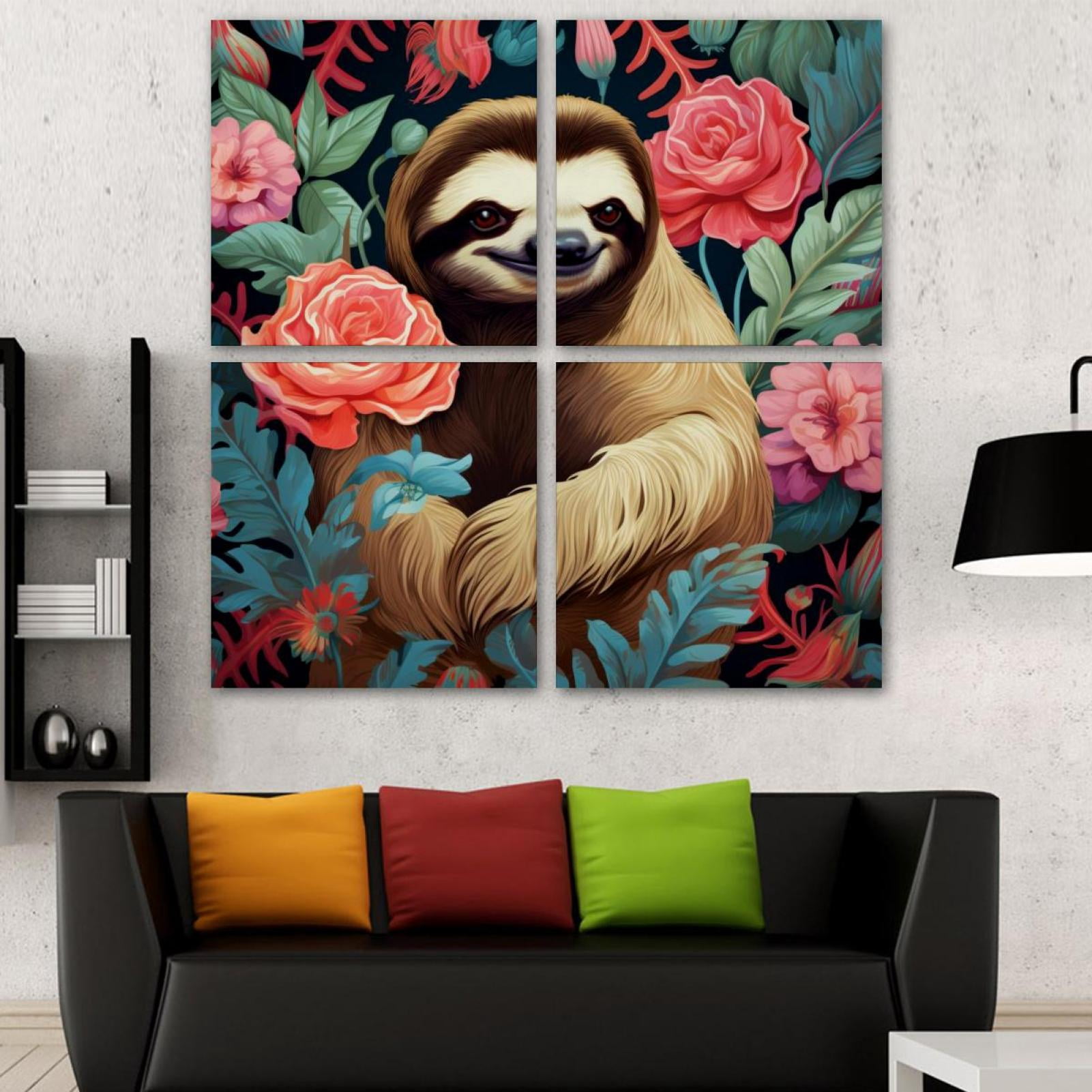 OWNSERIES Sloth Pattern Pattern 4PC Frameless Canvas Wall Art Paintings ...