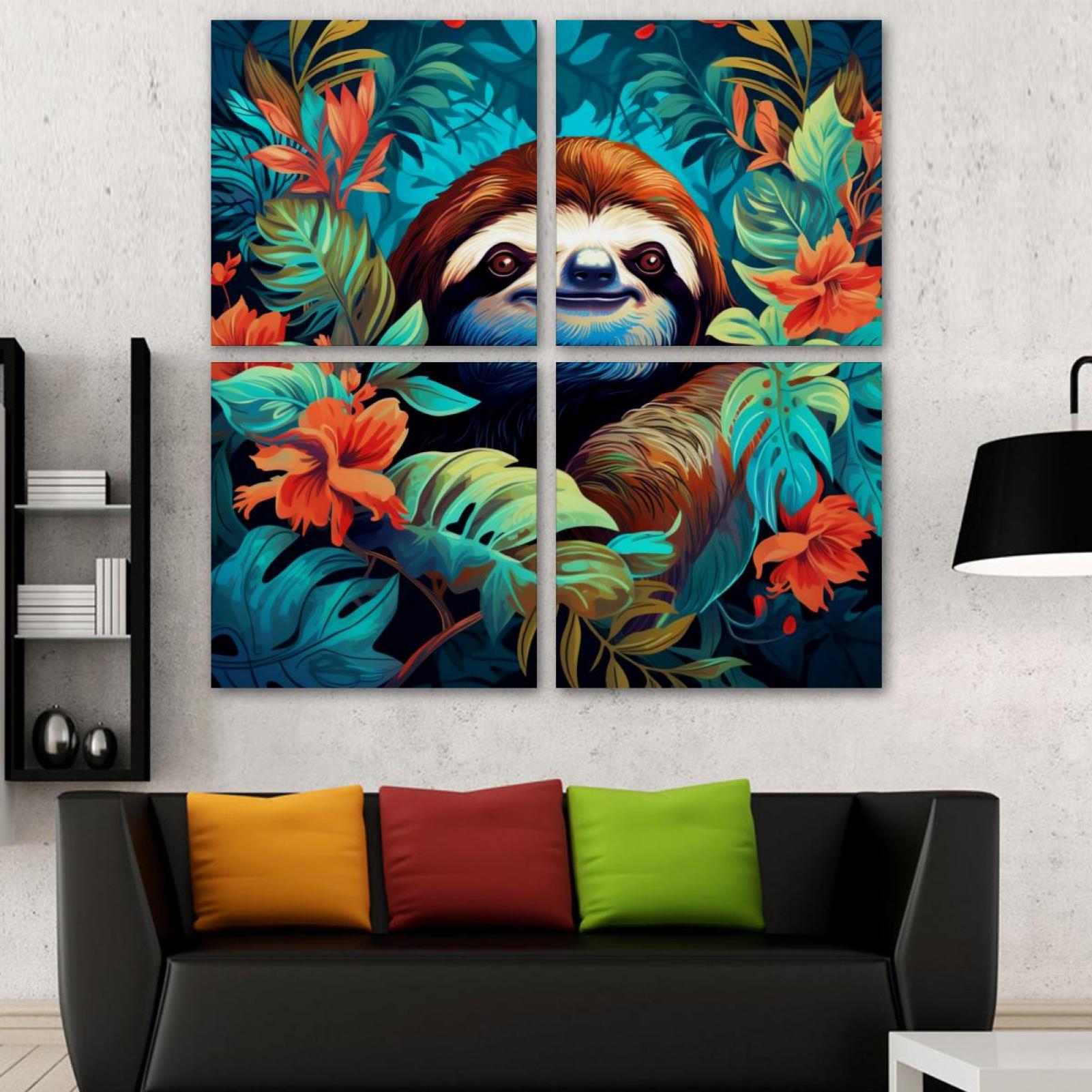 OWNSERIES Sloth Pattern Pattern 4PC Frameless Canvas Wall Art Paintings ...