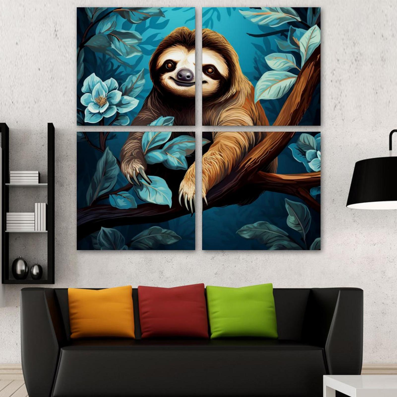 OWNSERIES Sloth Pattern Pattern 4PC Frameless Canvas Wall Art Paintings ...