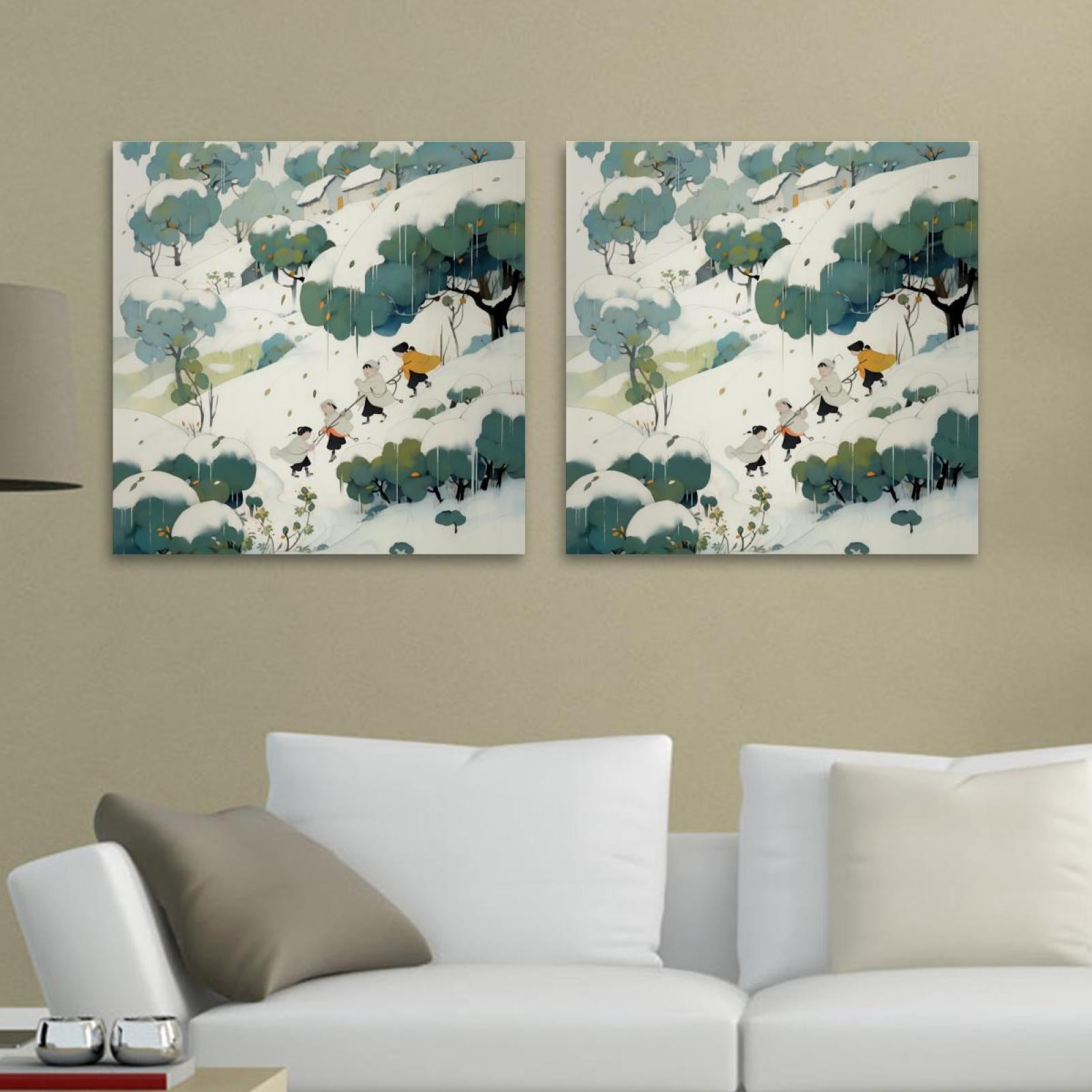 OWNSERIES Snow Activities Pattern 2PC Canvas Wall Art Paintings for ...