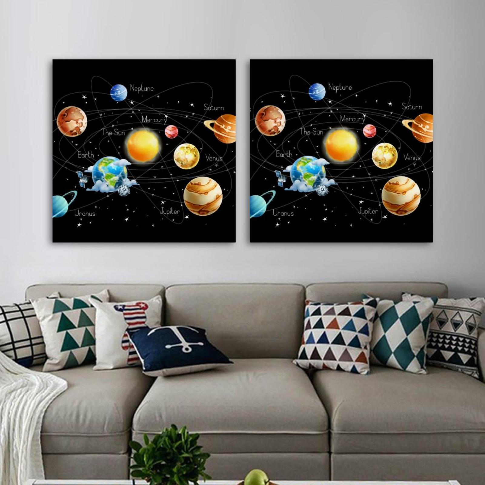 OWNSERIES Solar System Planet Pattern 2PC Canvas Wall Art Paintings for ...