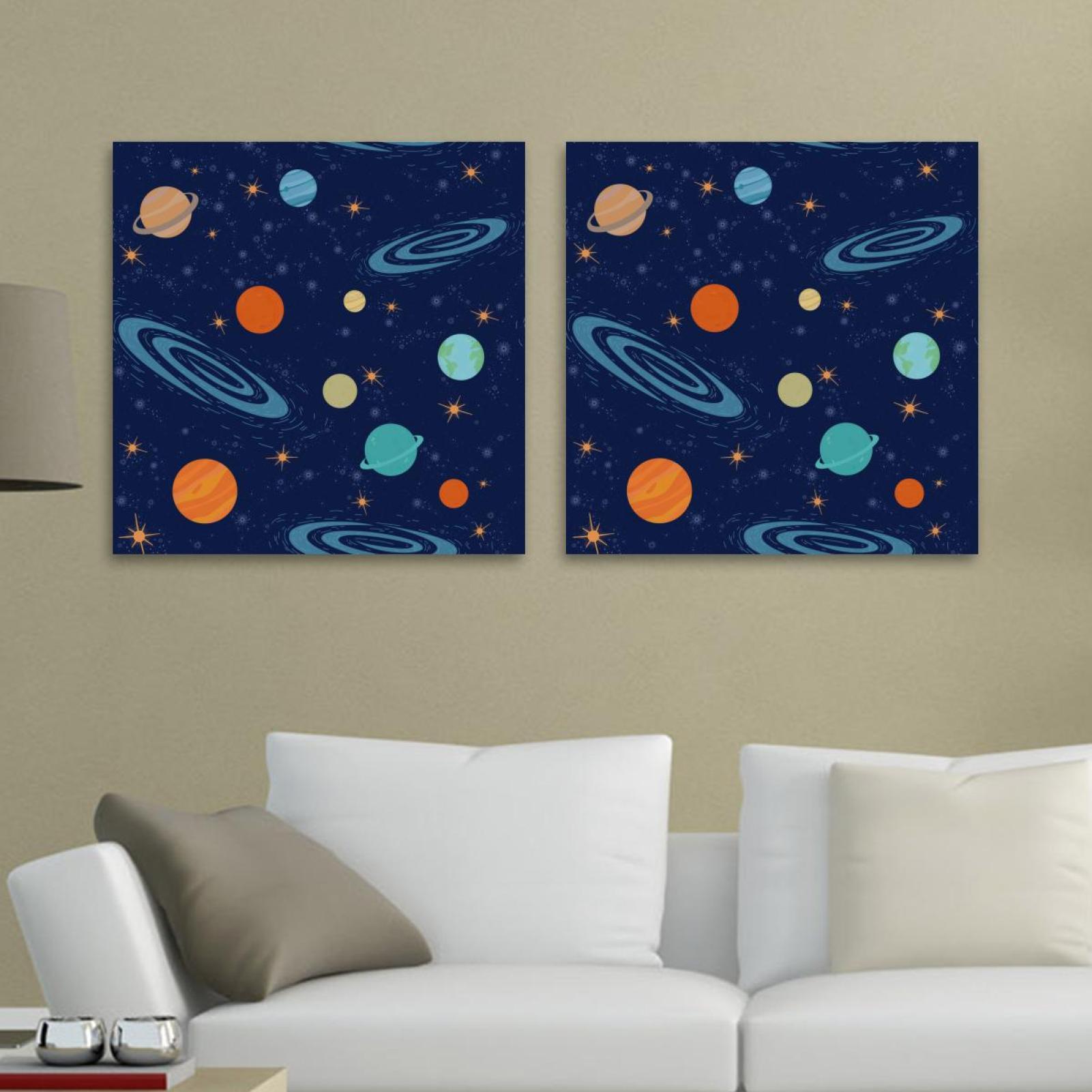 OWNSERIES Solar System Planets Stars Pattern 2PC Canvas Wall Art ...