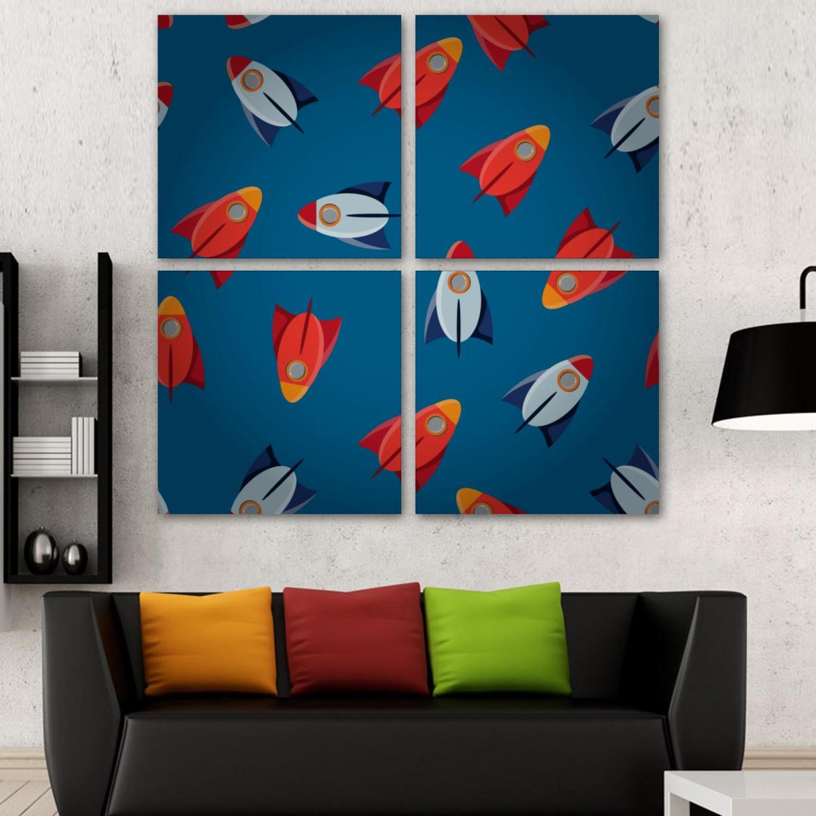 OWNSERIES Space Rockets Pattern 4PC Frameless Canvas Wall Art Paintings ...