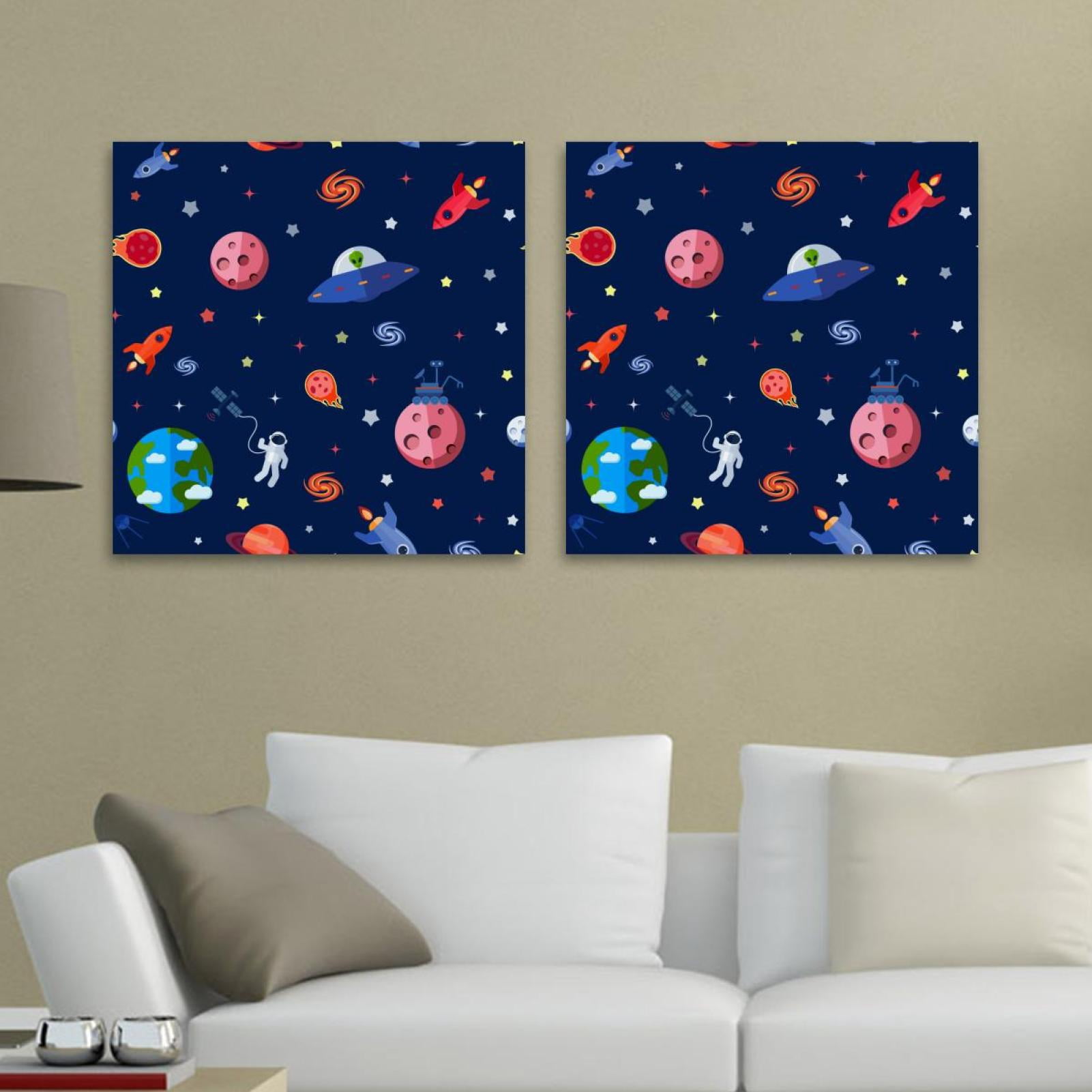 OWNSERIES Space Spacecraft Earth Stars Navy Pattern 2PC Canvas Wall Art ...