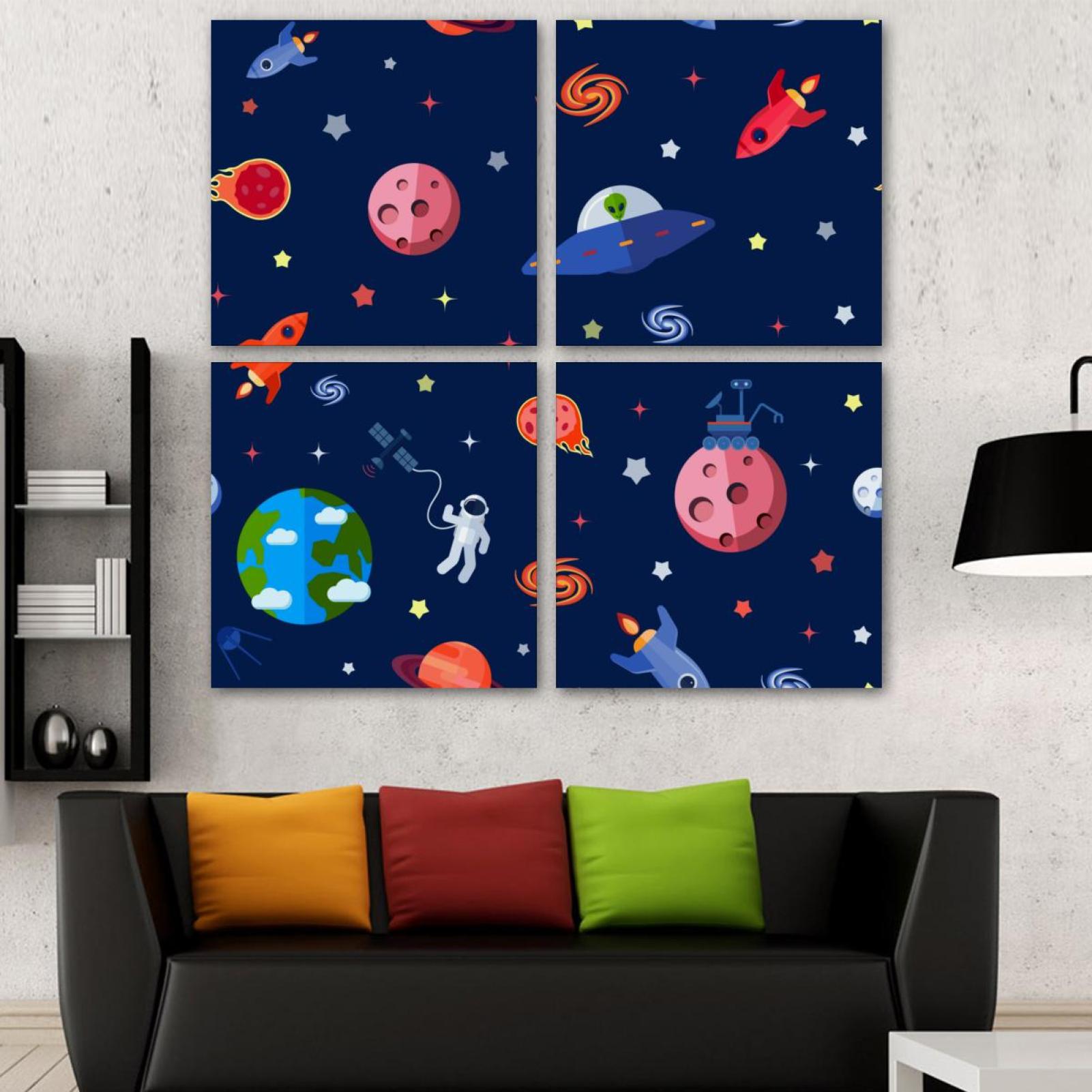 OWNSERIES Space Spacecraft Earth Stars Navy Pattern 4PC Frameless ...