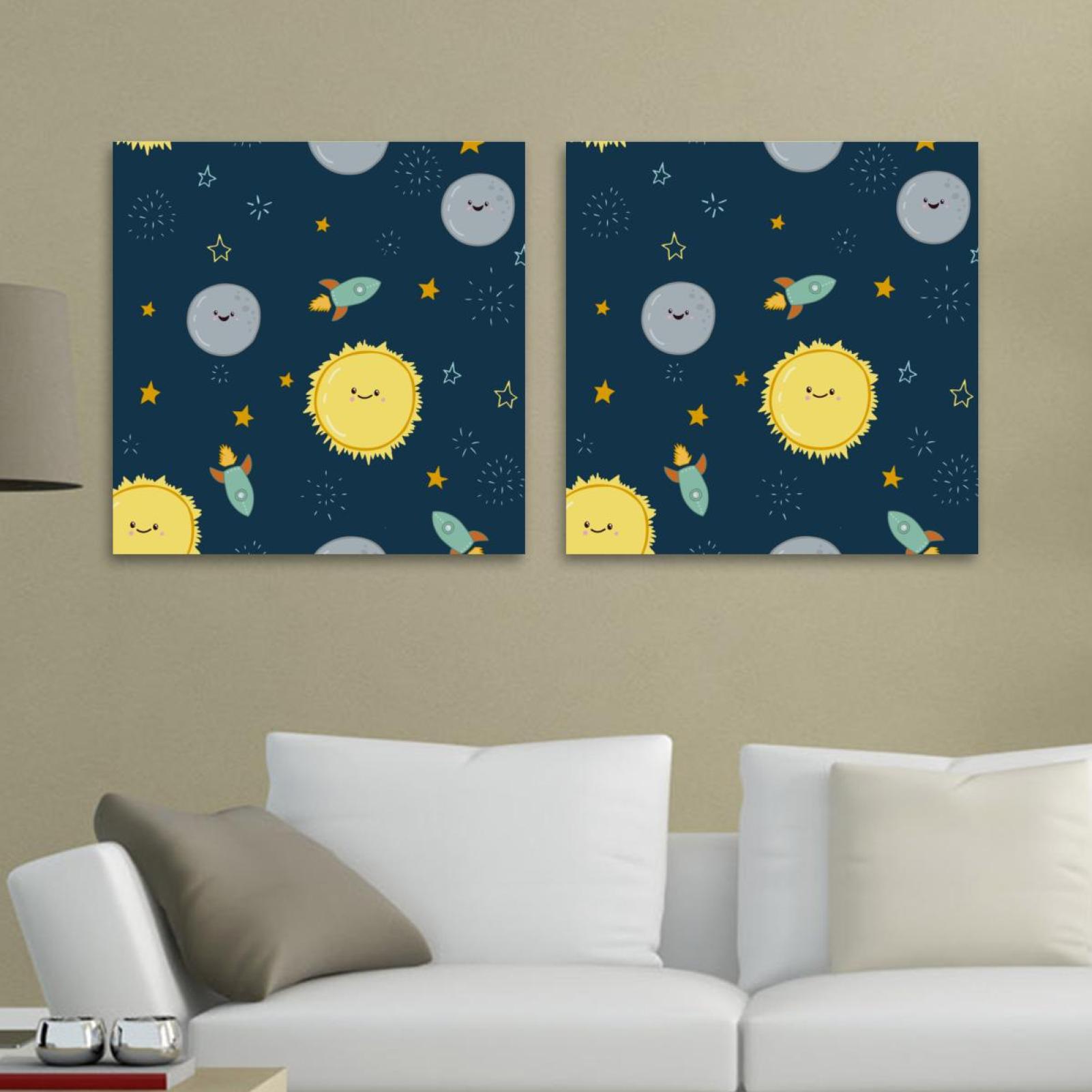 OWNSERIES Space Sun Rocket Stars Pattern 2PC Canvas Wall Art Paintings ...