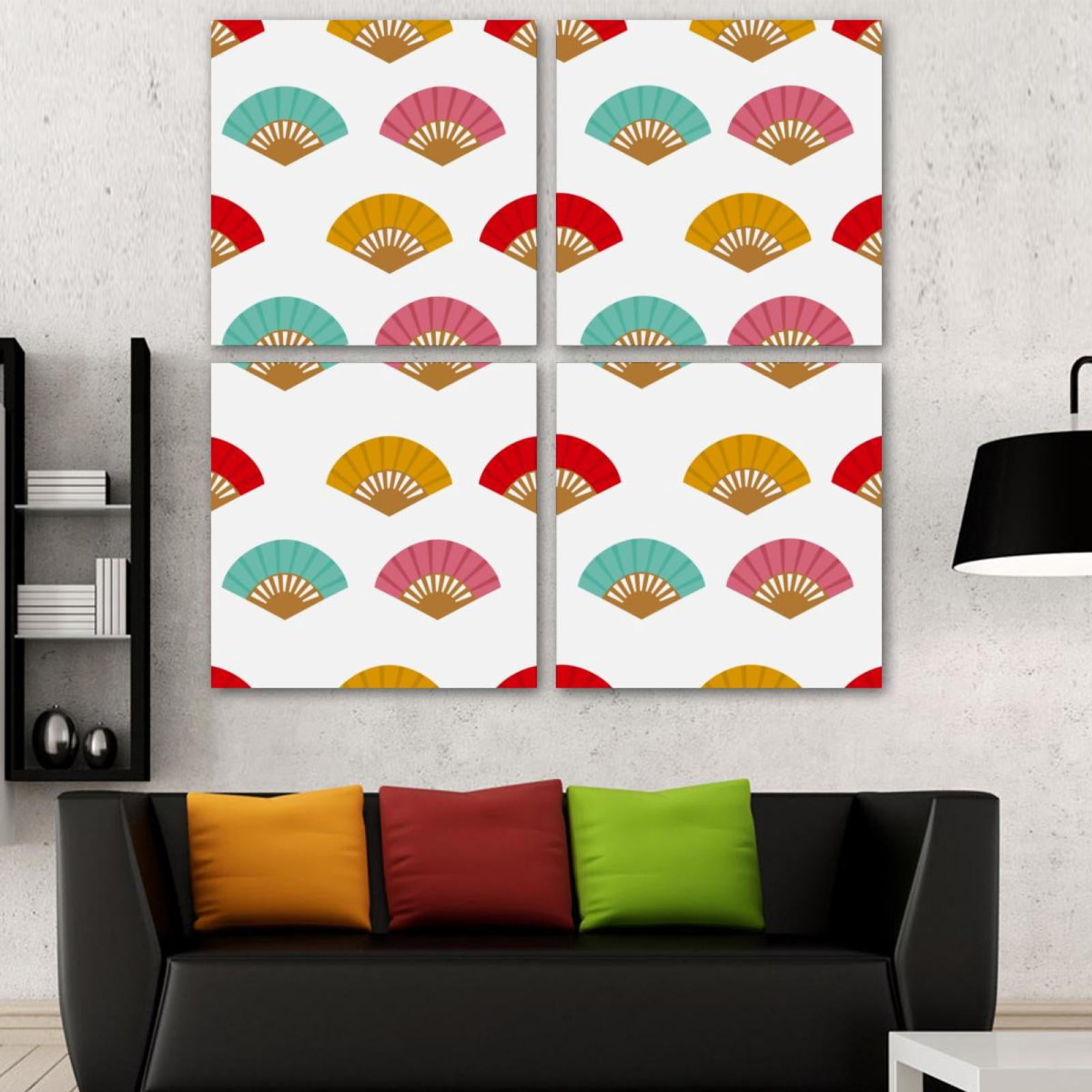 OWNSERIES Spanish Fan Pattern Blue Red Pink Yellow Pattern 4PC ...