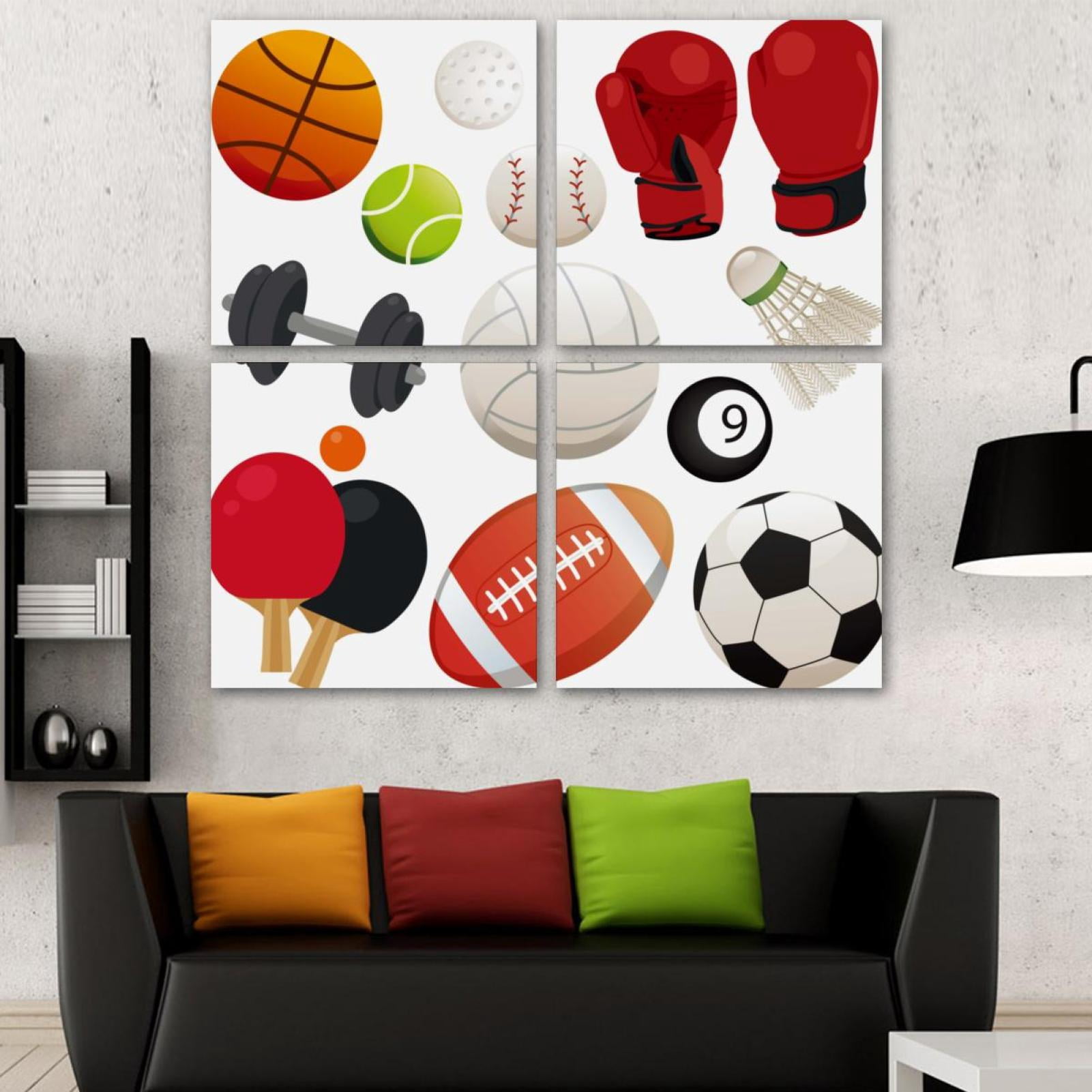 OWNSERIES Sports Ball Elements Pattern 4PC Frameless Canvas Wall Art ...
