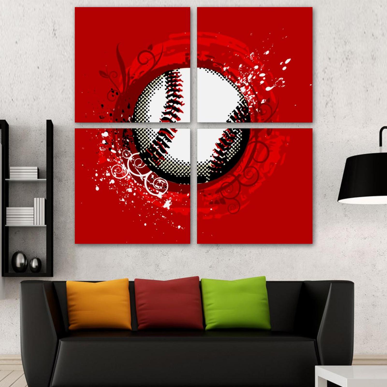 OWNSERIES Sports Baseball Red Background Pattern 4PC Frameless Canvas ...