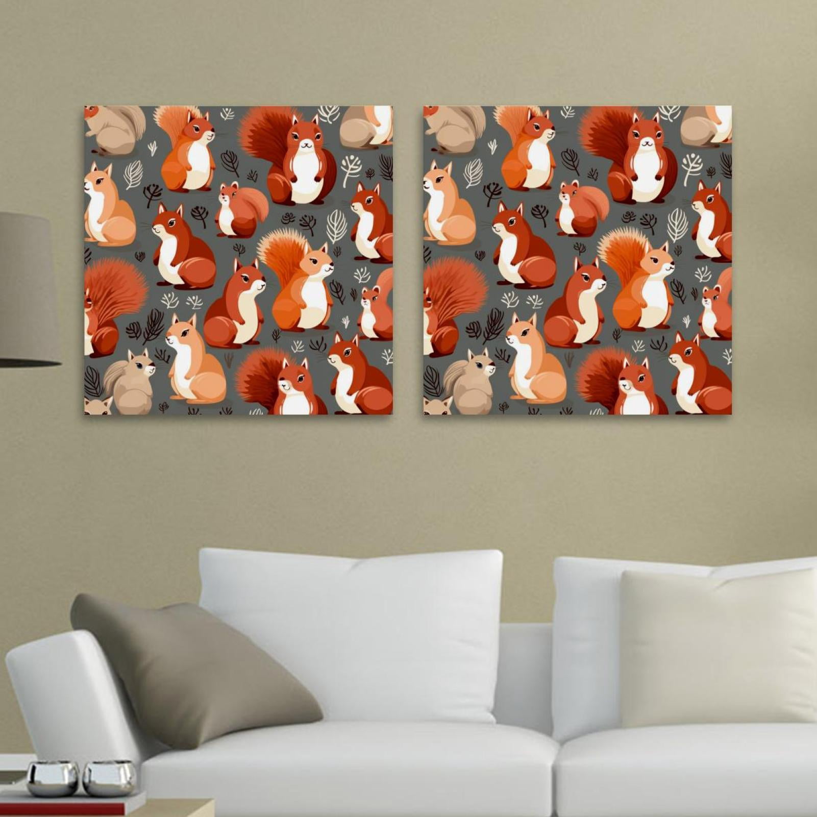 OWNSERIES Squirrel Pattern 2PC Canvas Wall Art Paintings for Living ...