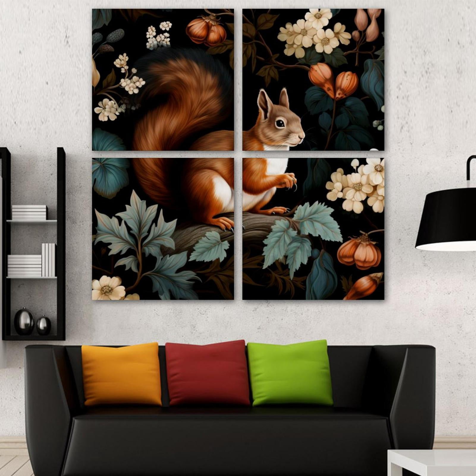 OWNSERIES Squirrel Pattern 4PC Frameless Canvas Wall Art Paintings for Living Room Canvas Print ...