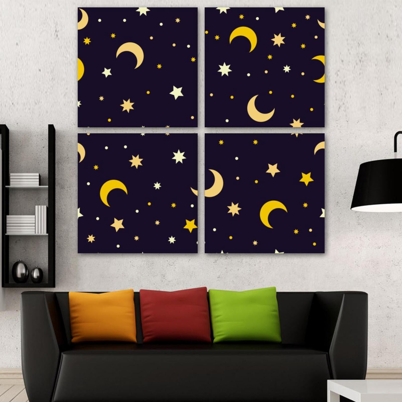 OWNSERIES Star Moon Pattern Pattern 4PC Frameless Canvas Wall Art ...