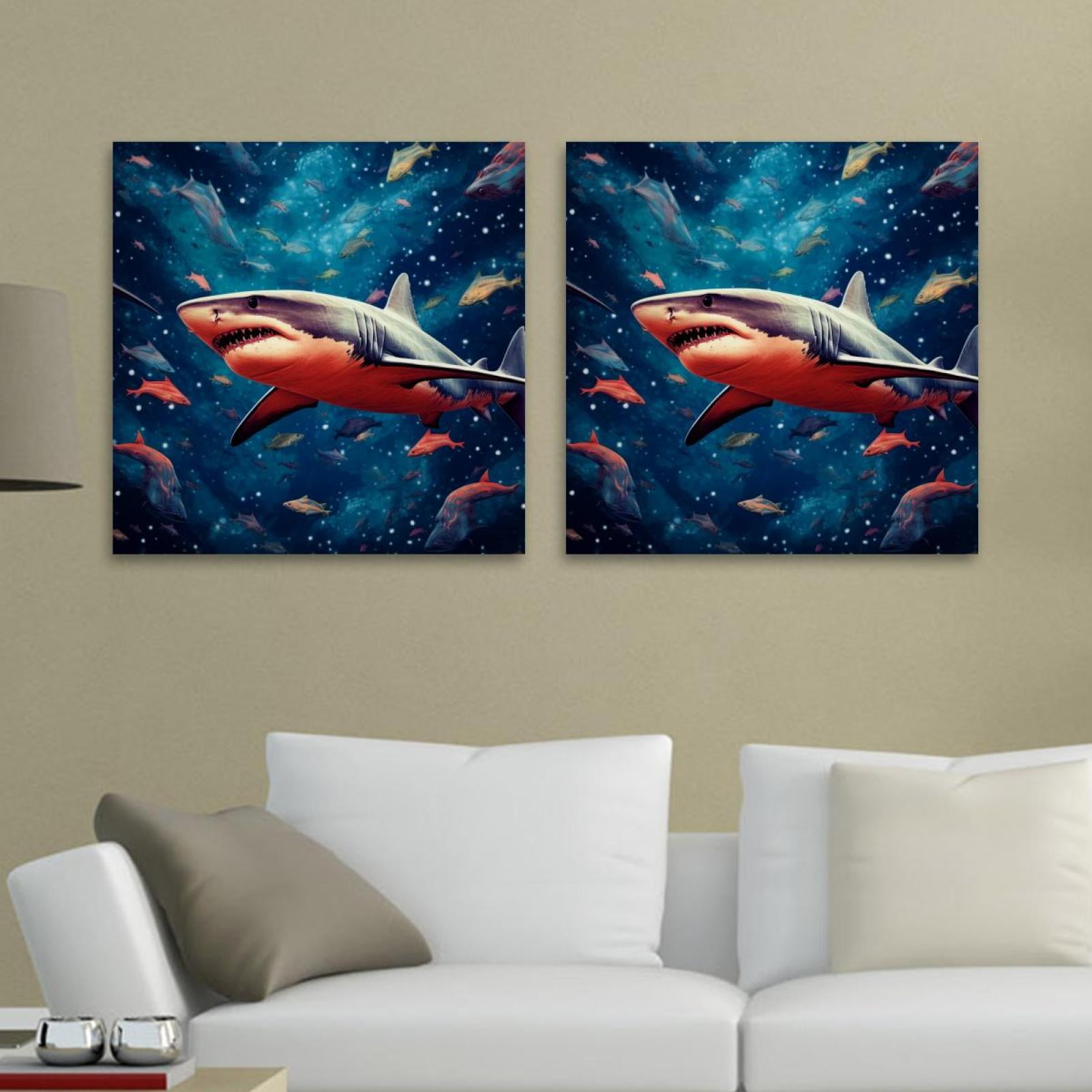 OWNSERIES Star Shark Pattern 2PC Canvas Wall Art Paintings for Living ...