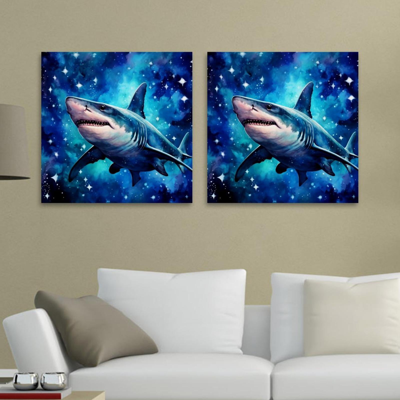 OWNSERIES Star Shark Pattern 2PC Canvas Wall Art Paintings for Living ...