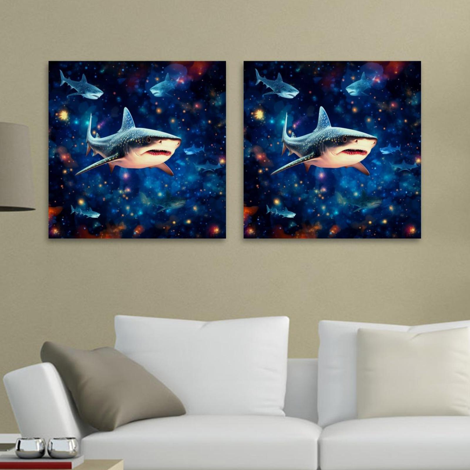 OWNSERIES Star Shark Pattern 2PC Canvas Wall Art Paintings for Living ...