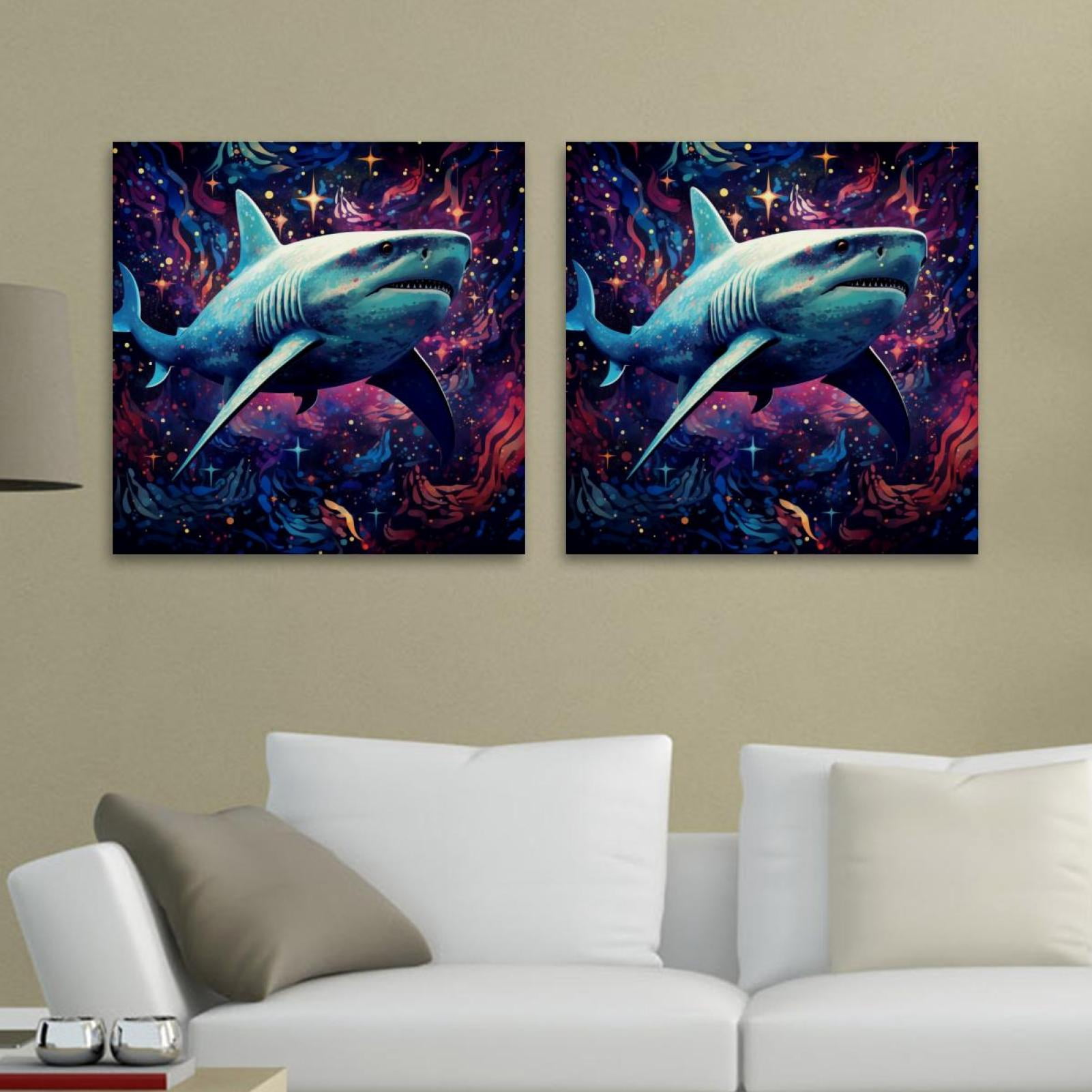 OWNSERIES Star Shark Pattern 2PC Canvas Wall Art Paintings for Living ...