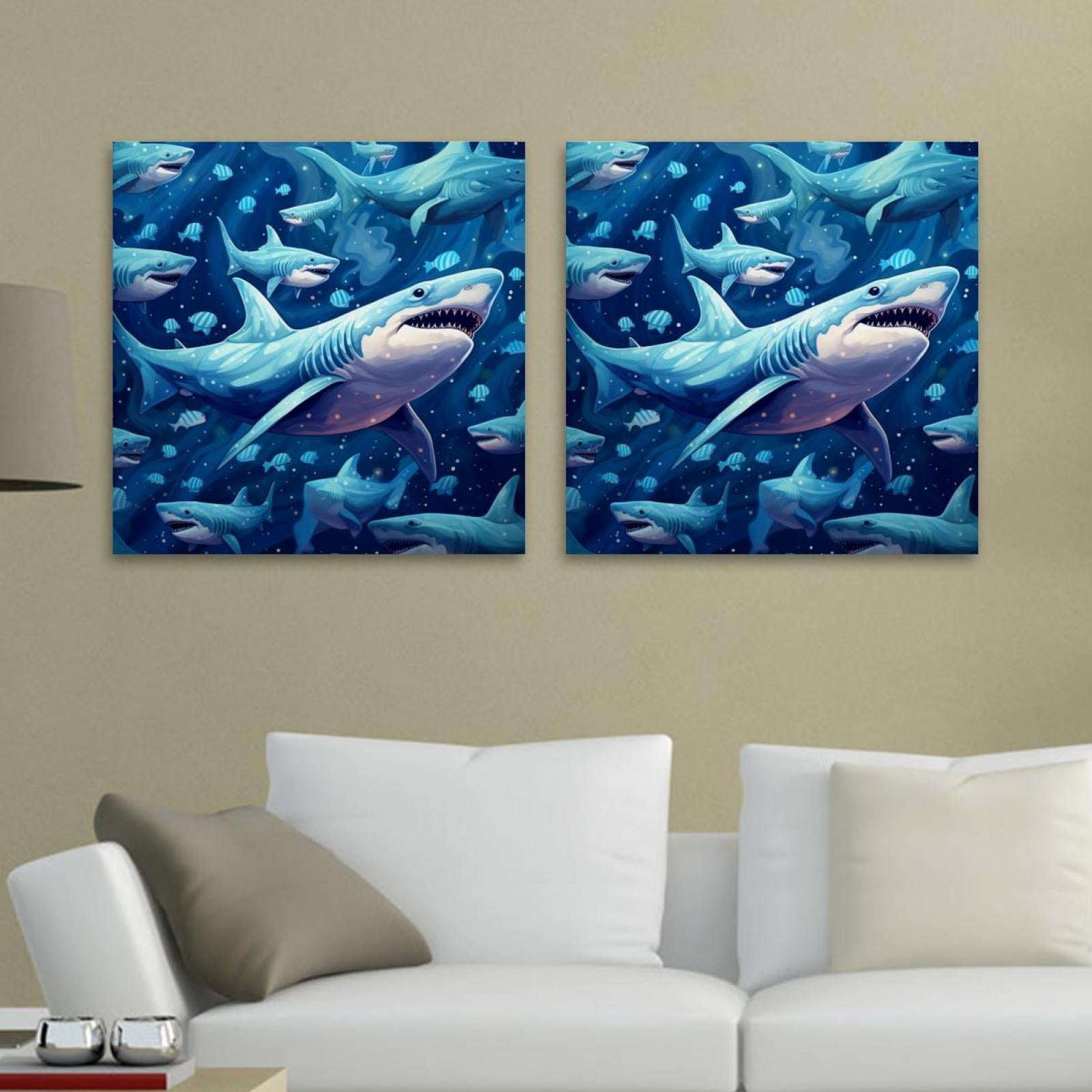 OWNSERIES Star Shark Pattern 2PC Canvas Wall Art Paintings for Living ...