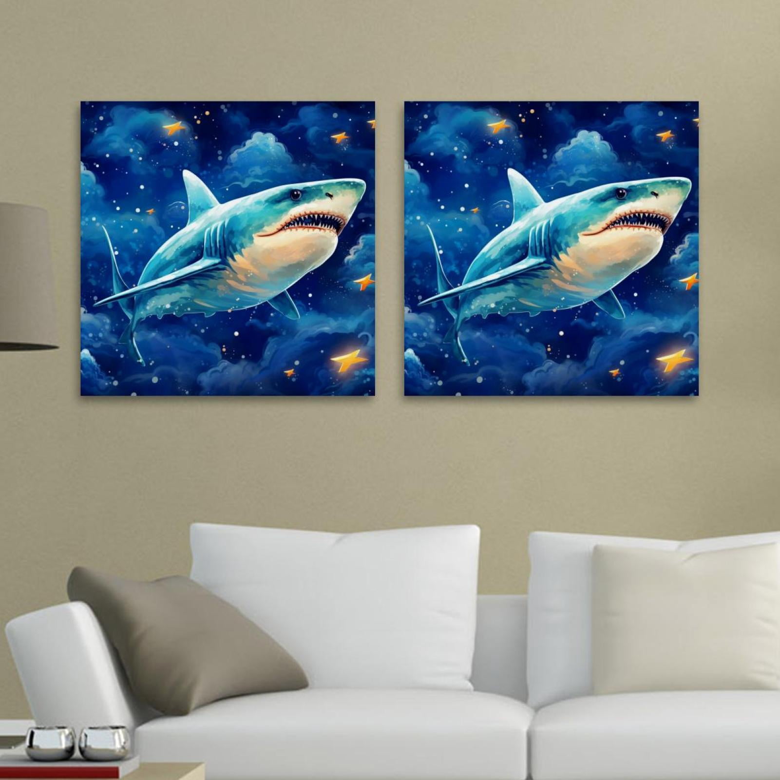 OWNSERIES Star Shark Pattern 2PC Canvas Wall Art Paintings for Living ...
