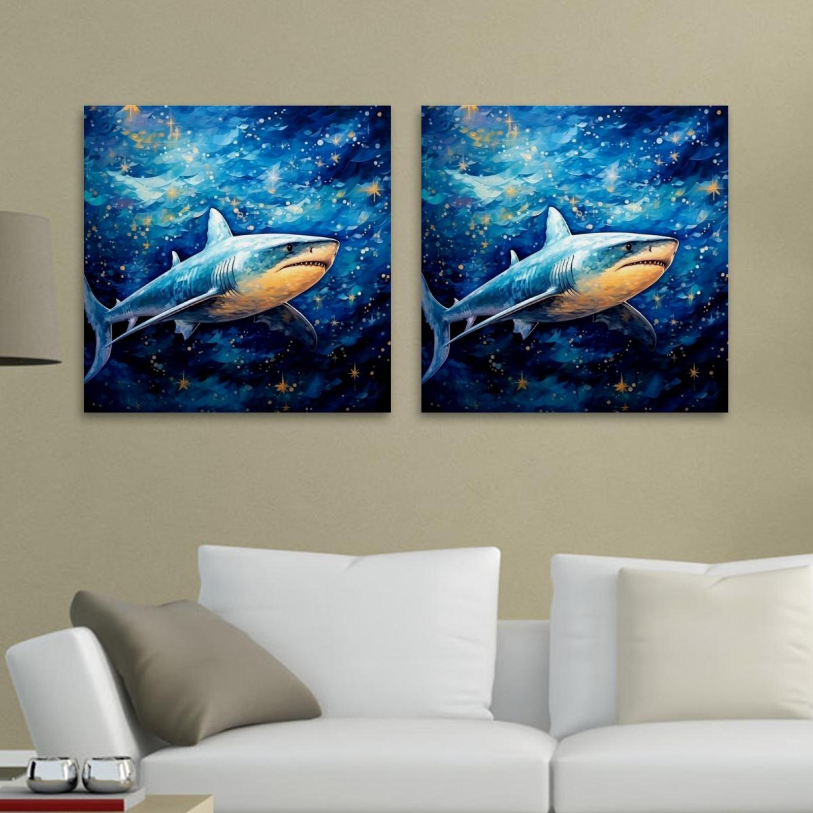 OWNSERIES Star Shark Pattern 2PC Canvas Wall Art Paintings for Living ...
