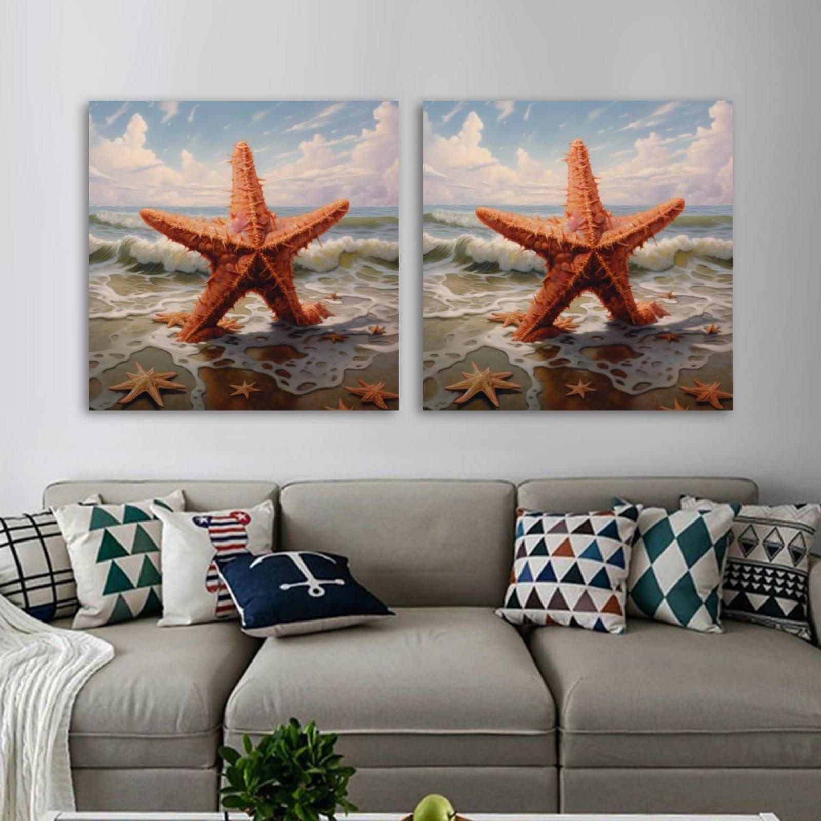 OWNSERIES Starfish Pattern 2PC Canvas Wall Art Paintings for Living ...
