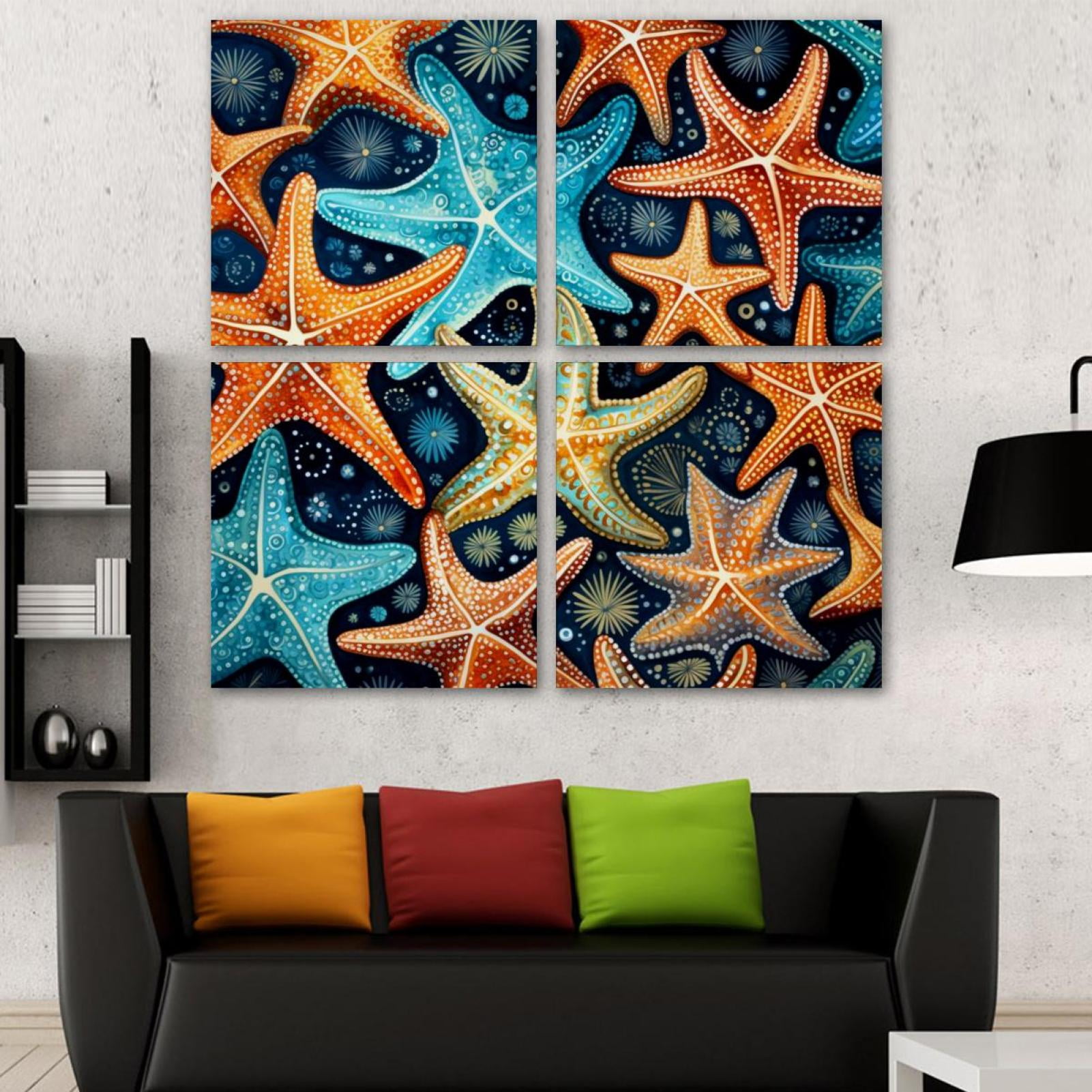 OWNSERIES Starfish Pattern Pattern 4PC Frameless Canvas Wall Art ...