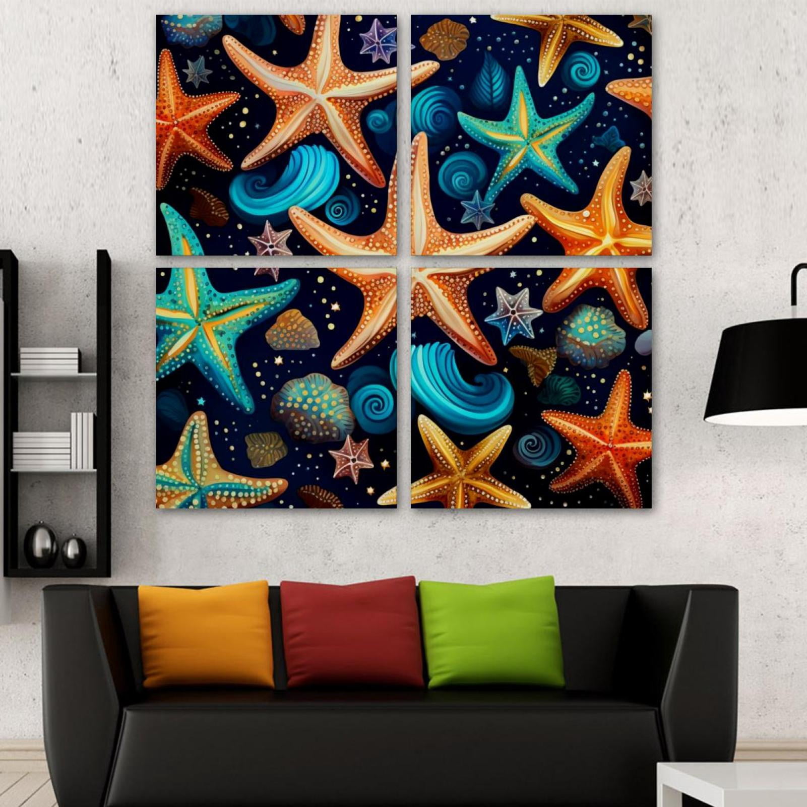 OWNSERIES Starfish Pattern Pattern 4PC Frameless Canvas Wall Art ...