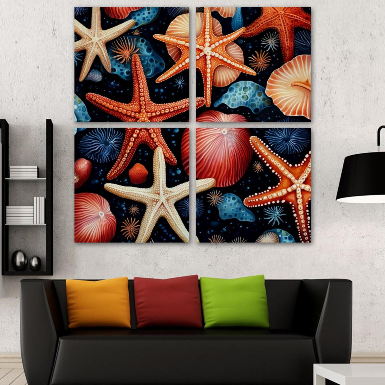 OWNSERIES Starfish Pattern Pattern 4PC Frameless Canvas Wall Art ...