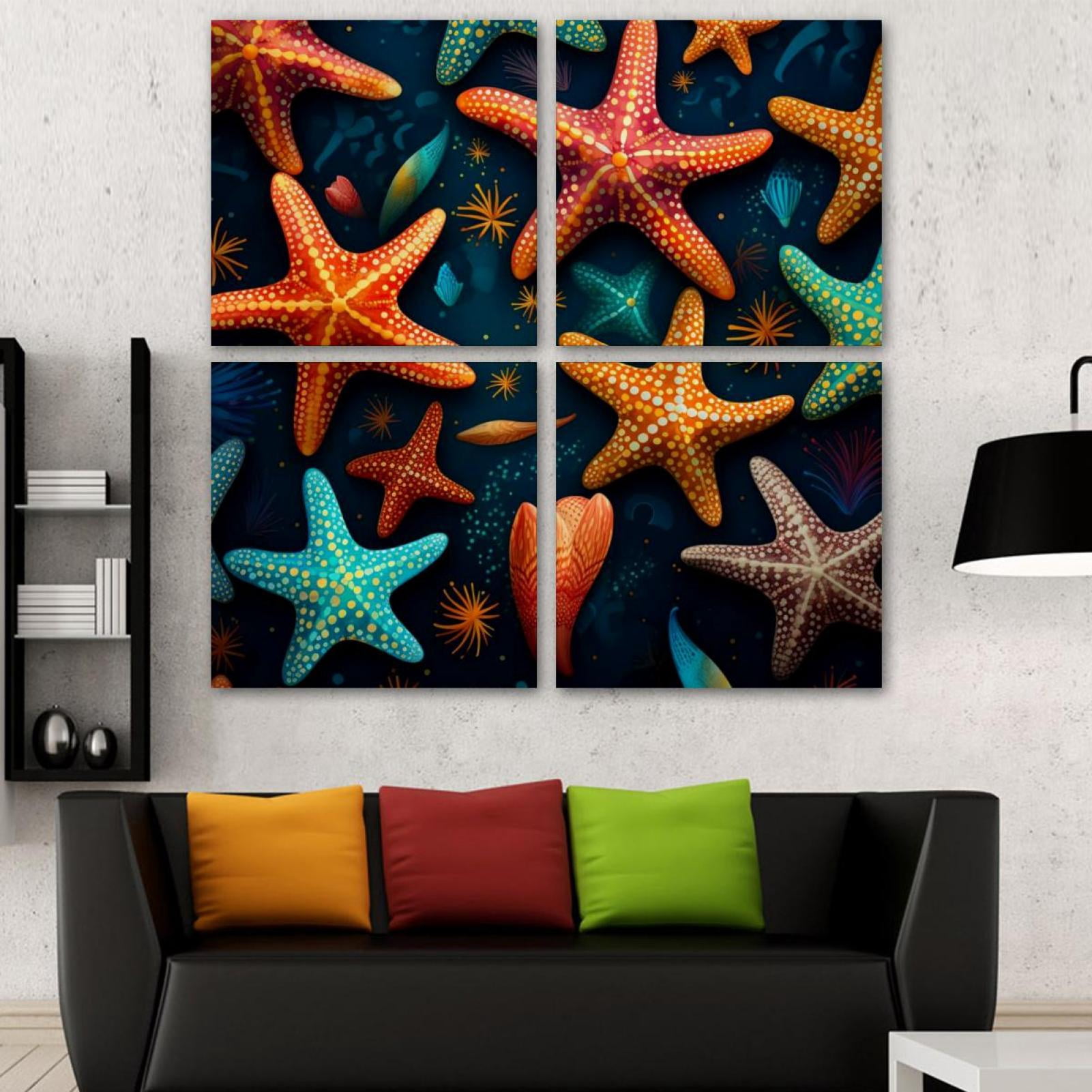 OWNSERIES Starfish Pattern Pattern 4PC Frameless Canvas Wall Art ...