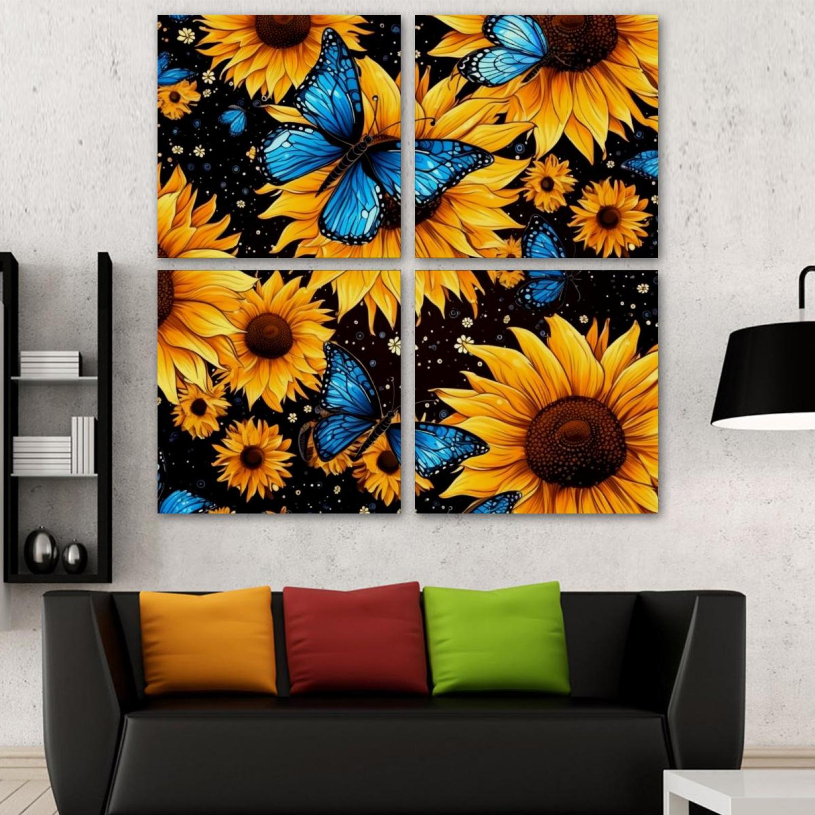 OWNSERIES Starry Sky Sunflower Butterfly Pattern 4PC Frameless Canvas ...