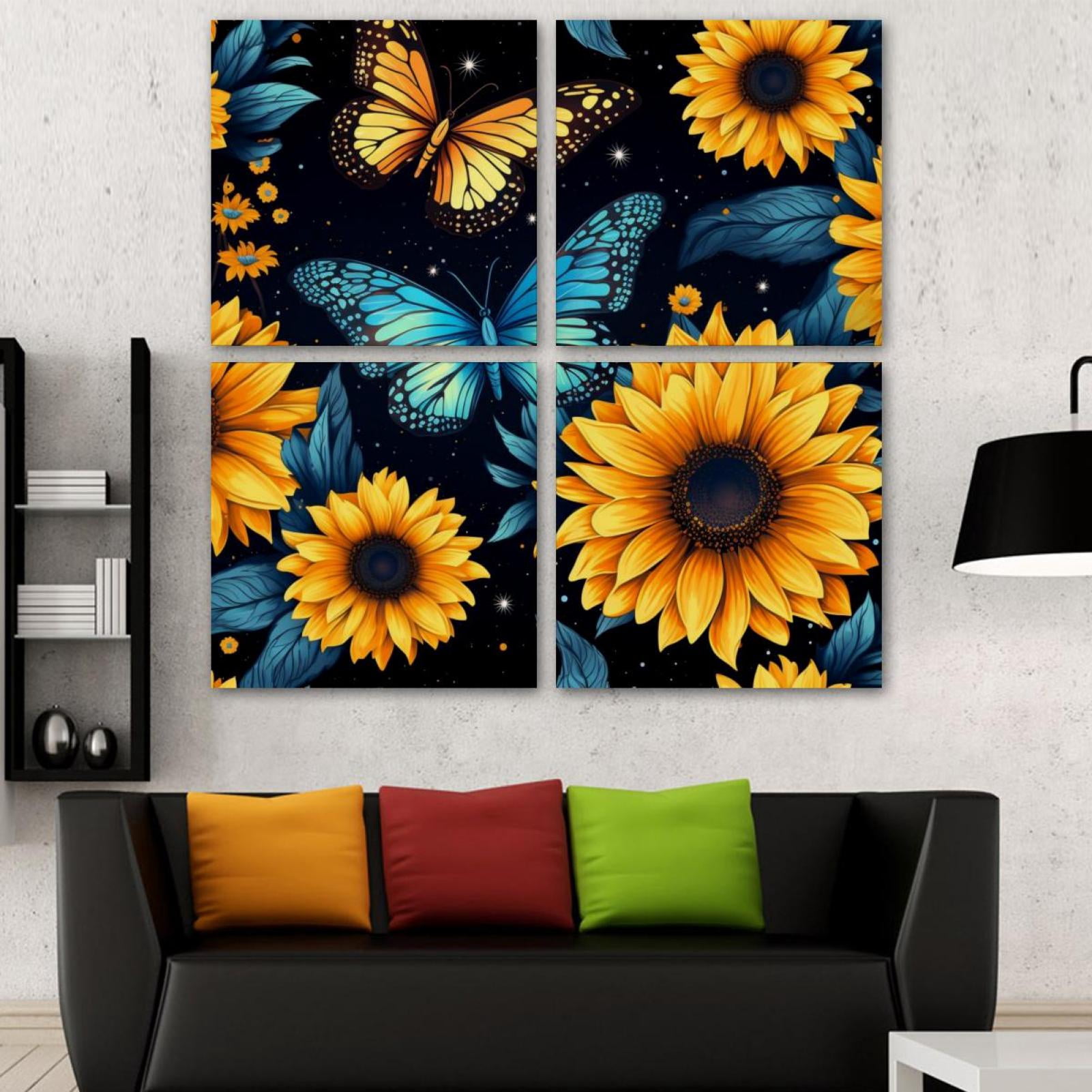 OWNSERIES Starry Sky Sunflower Butterfly Pattern 4PC Frameless Canvas ...