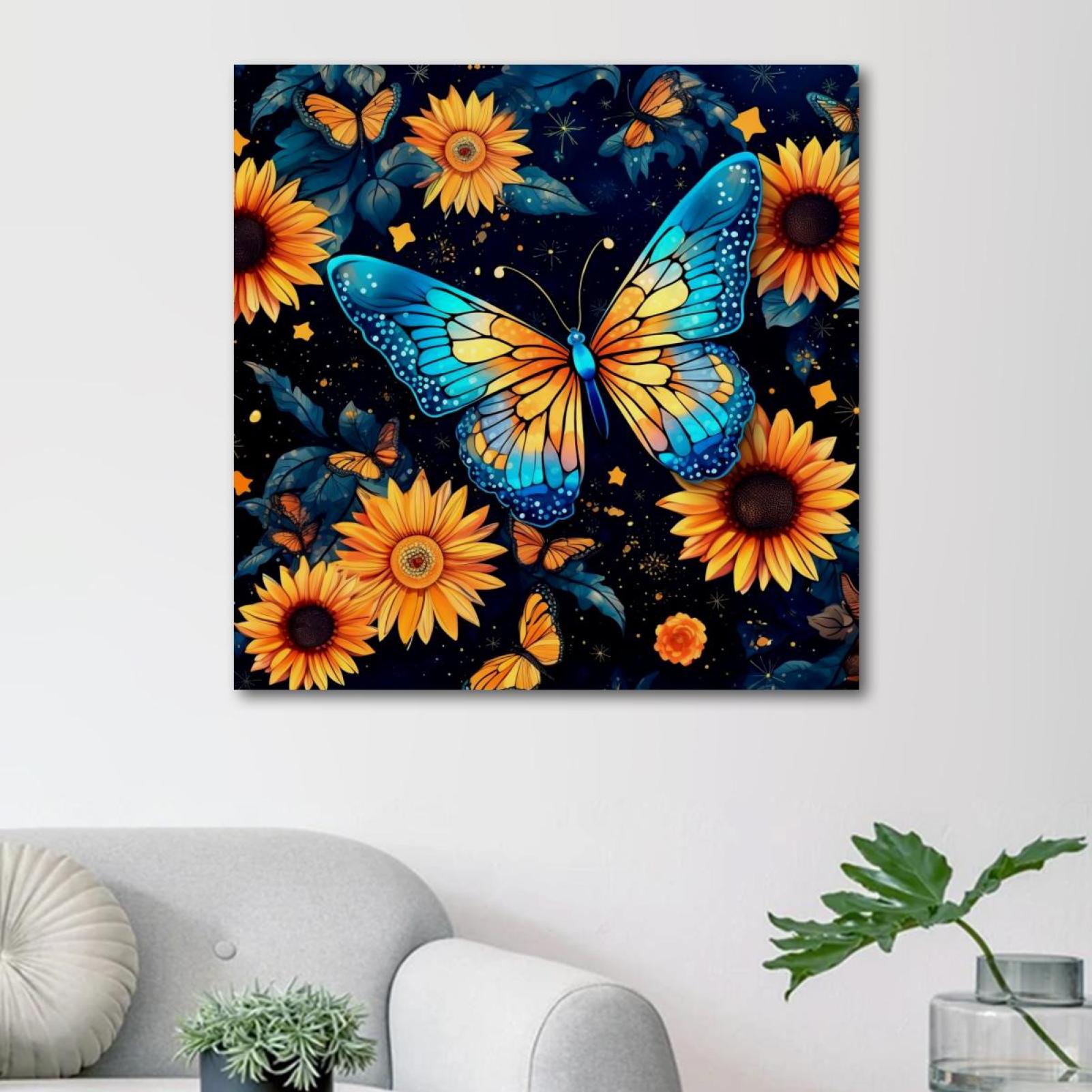 OWNSERIES Starry Sky Sunflower Butterfly Pattern Canvas Wall Art ...