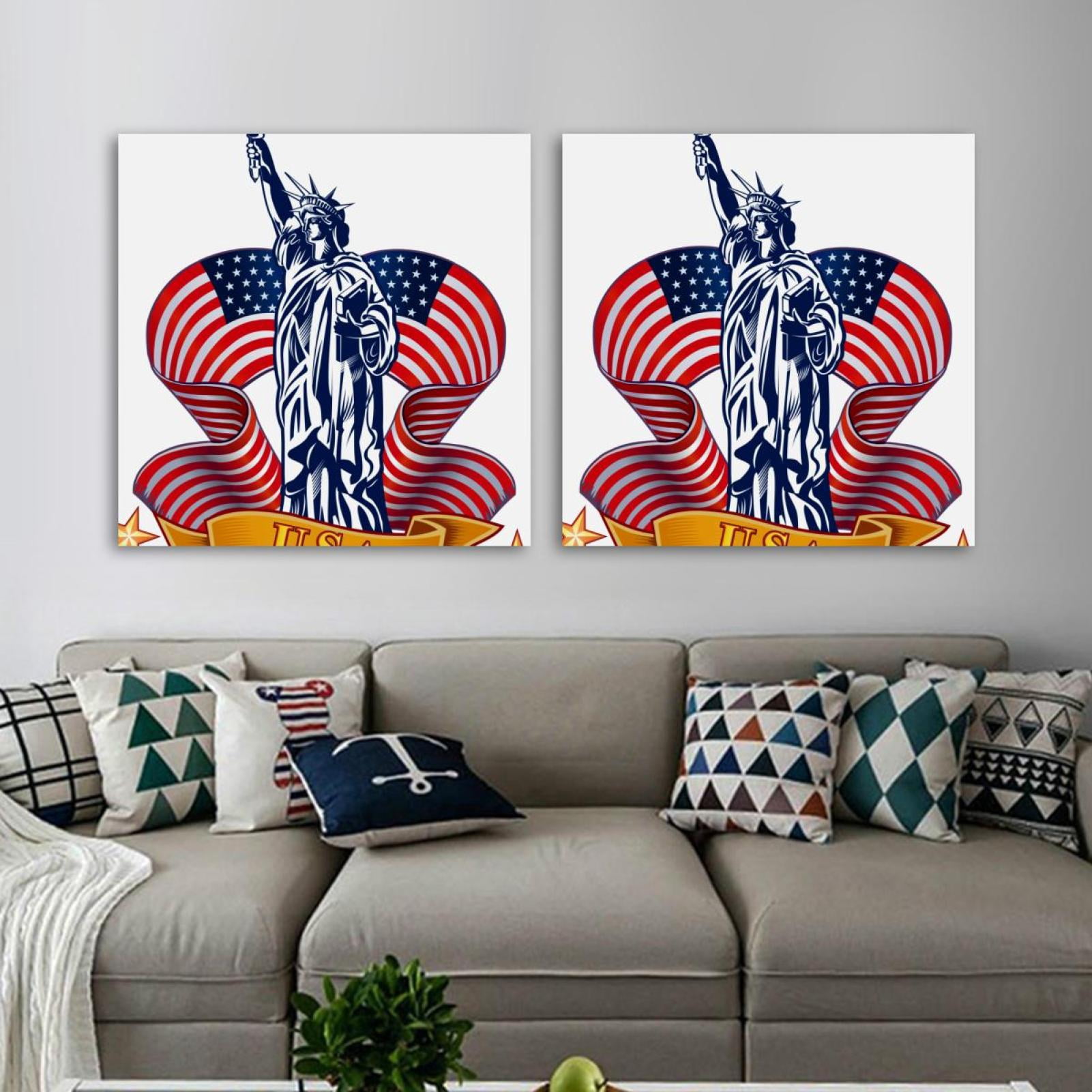 OWNSERIES Statue of Liberty with American Flag Pattern 2PC Canvas Wall ...