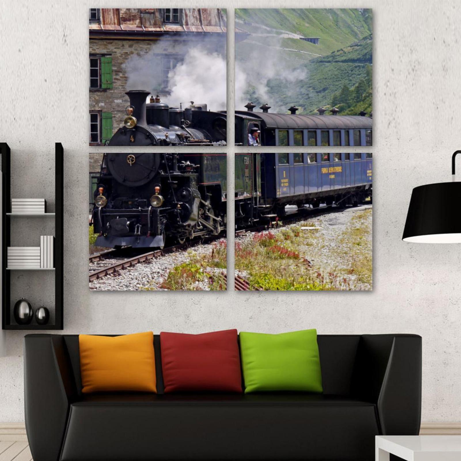 OWNSERIES Steam Railway Old Train Pattern 4PC Frameless Canvas Wall Art ...