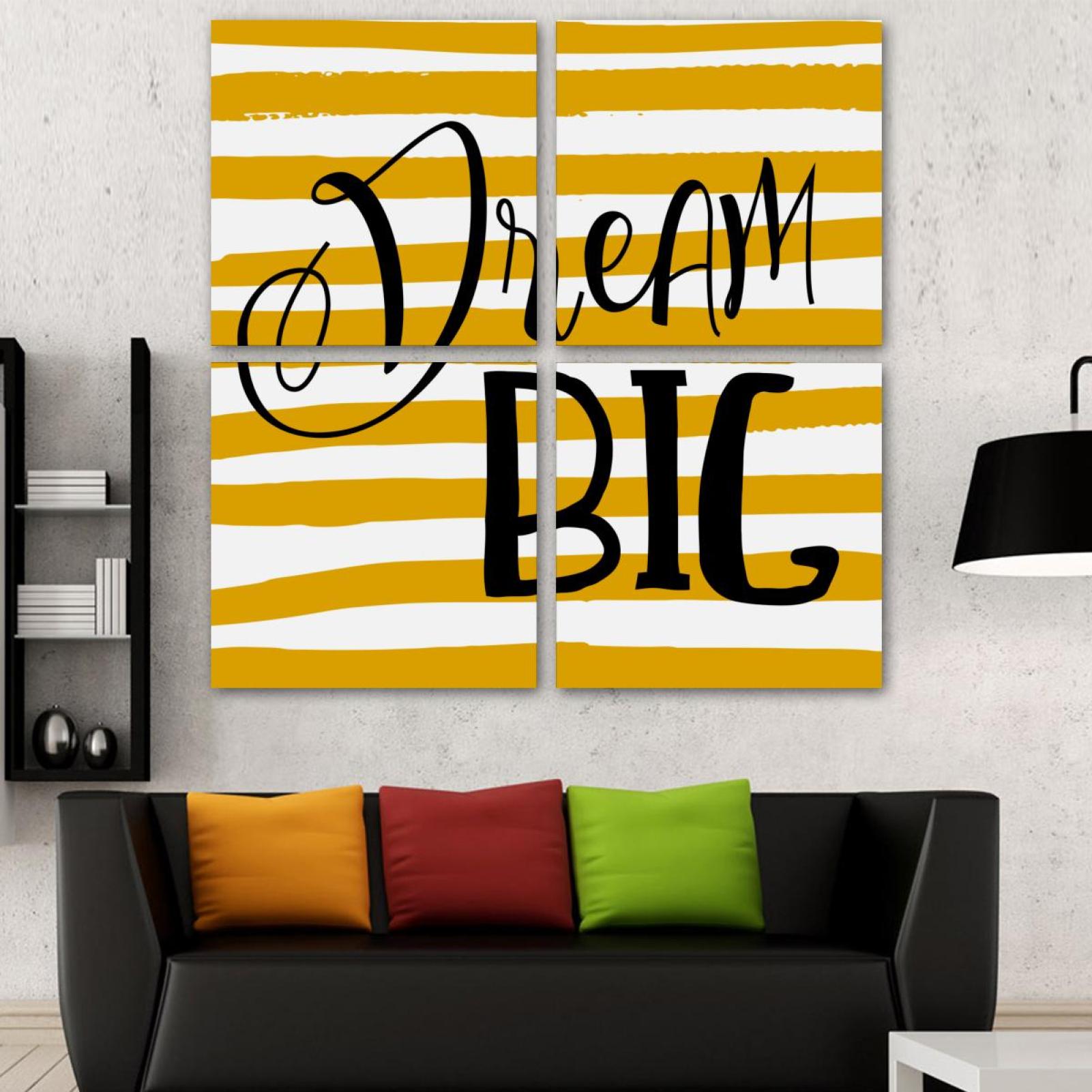 OWNSERIES Stripe Quote Dream Big Pattern 4PC Frameless Canvas Wall Art ...