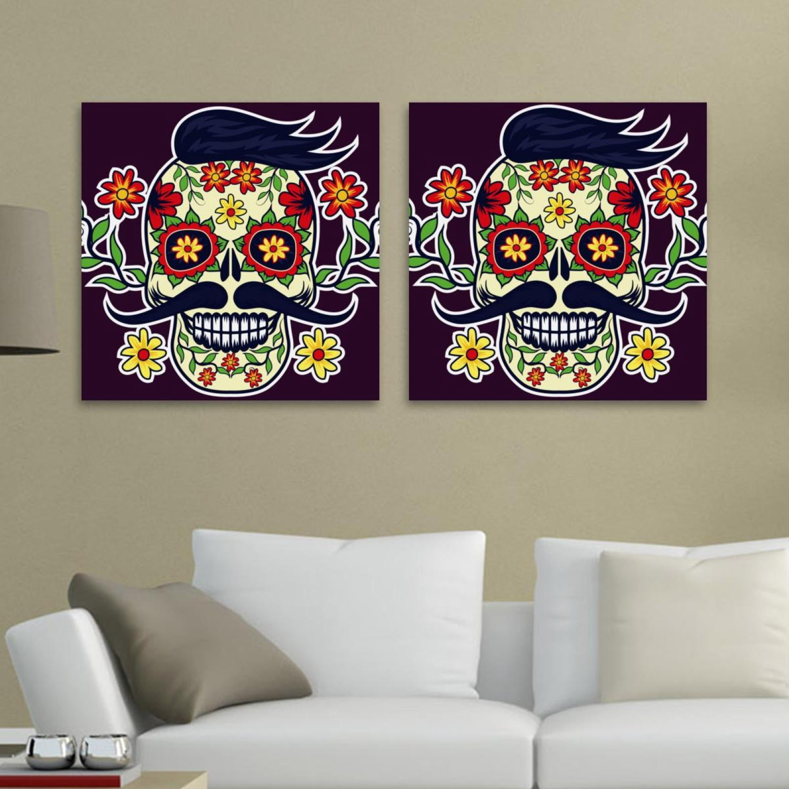 OWNSERIES Sugar Skull Day of the Dead Pattern 2PC Canvas Wall Art ...