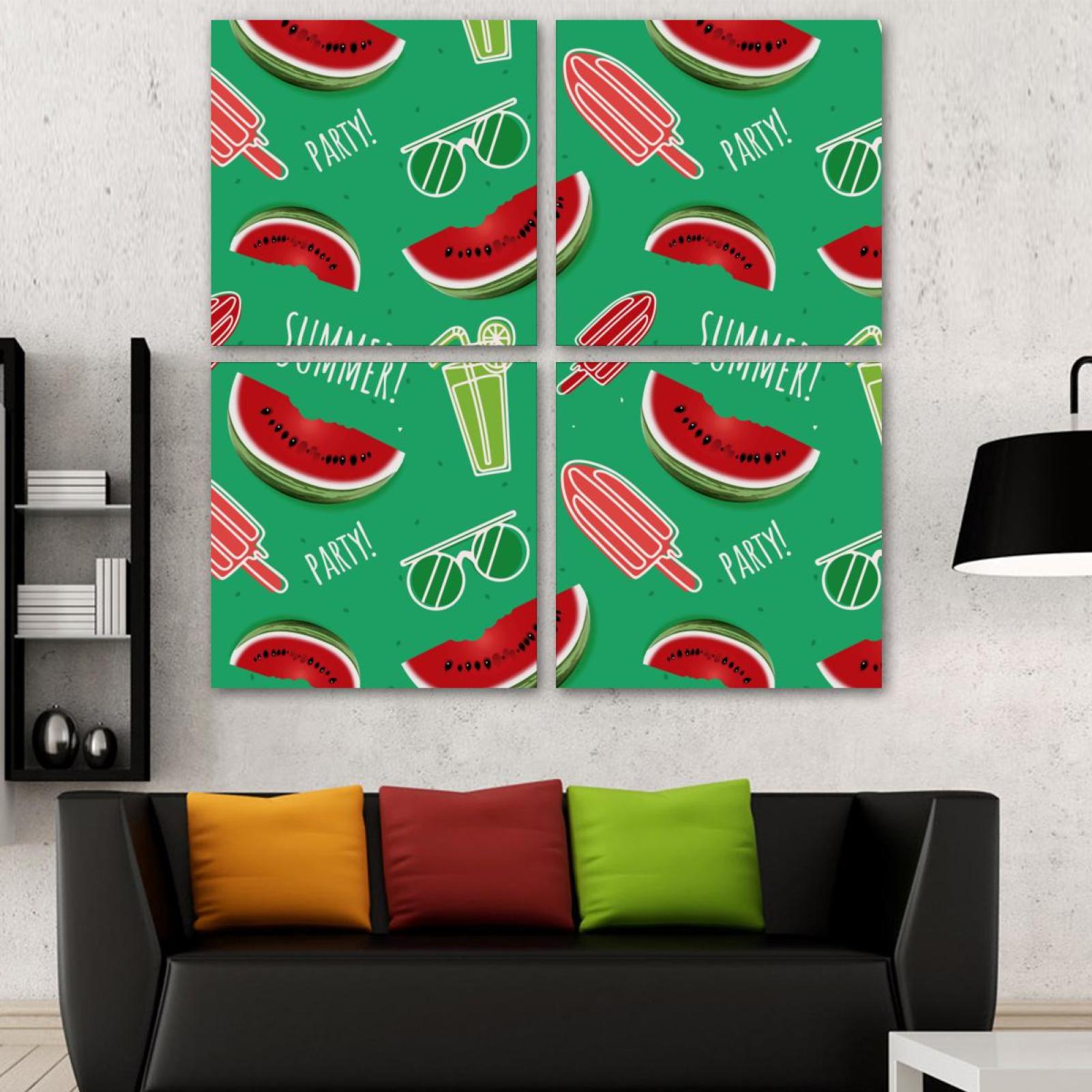 OWNSERIES Summer Drinks Ice Creams Watermelons Pattern 4PC Frameless ...