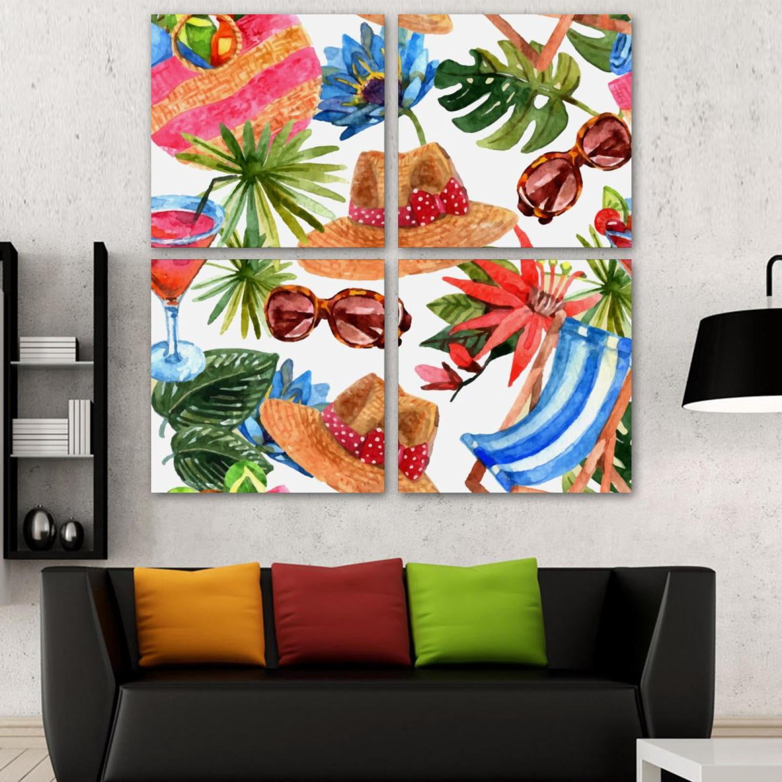 OWNSERIES Summer Vacation Travel Pattern Pattern 4PC Frameless Canvas ...