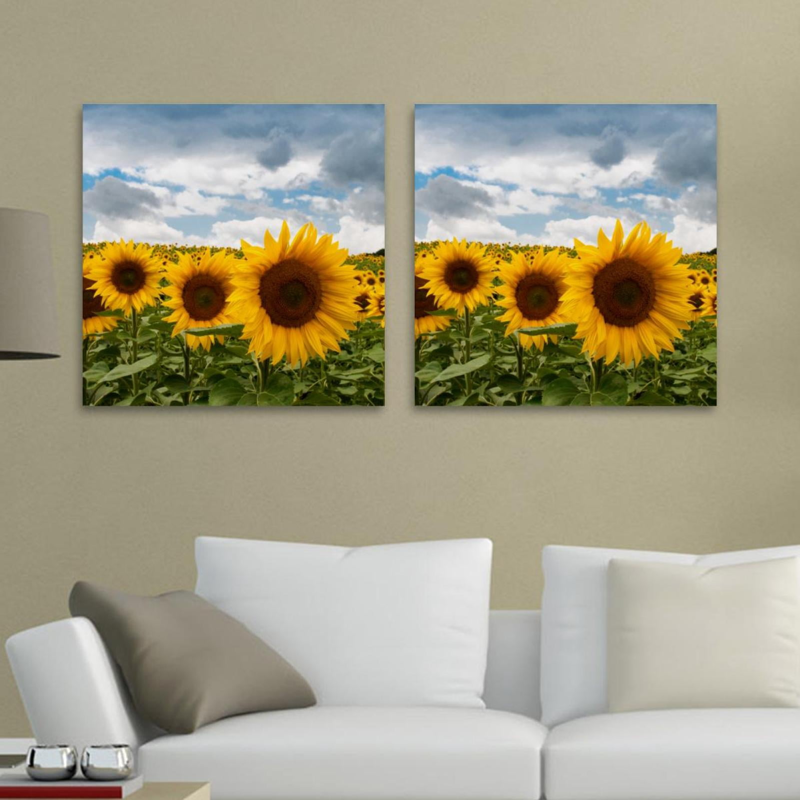 OWNSERIES Sunflower Field Yellow Summer Blossom Pattern 2PC Canvas Wall ...