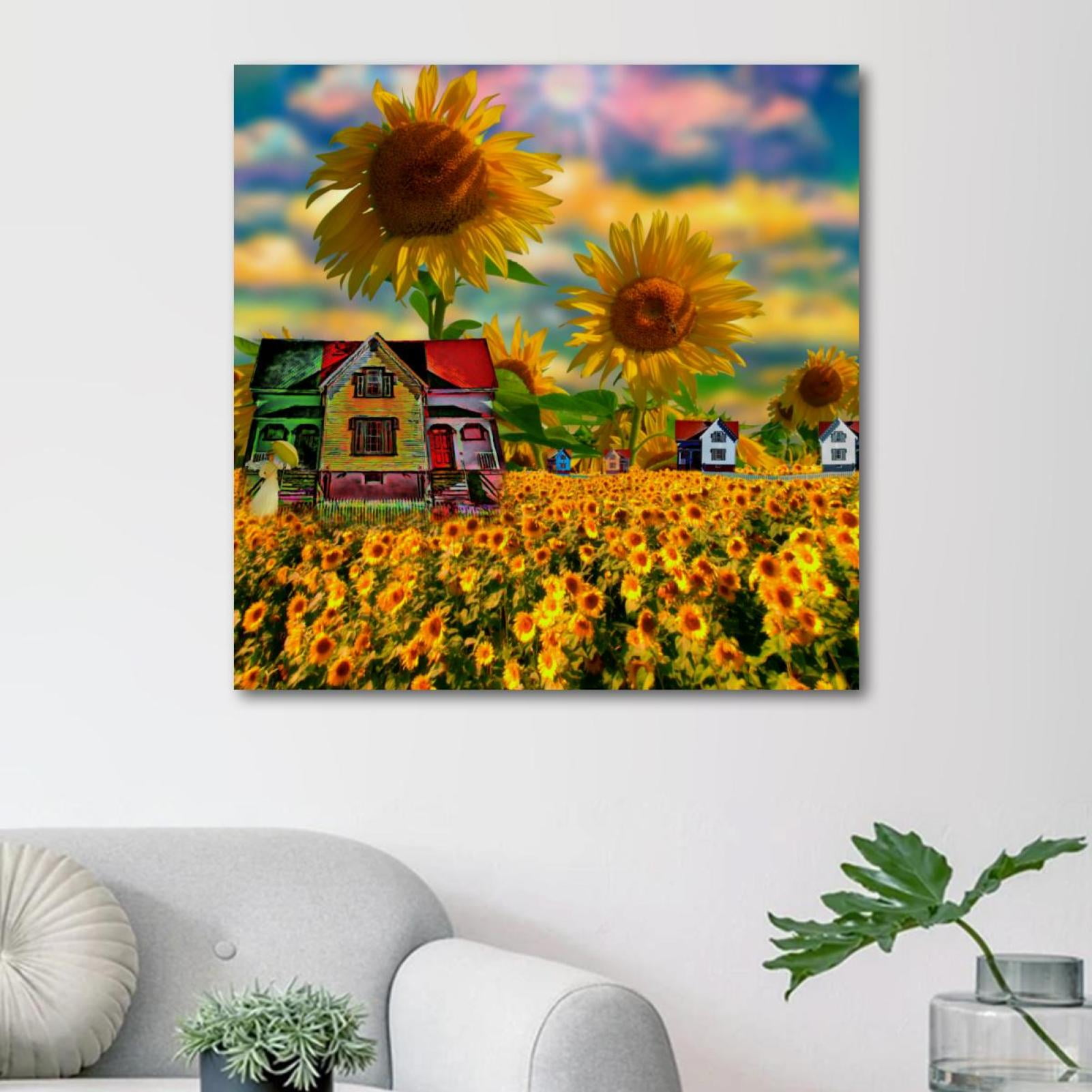 OWNSERIES Sunflower Field Yellow Summer Flowes Pattern Canvas Wall Art ...