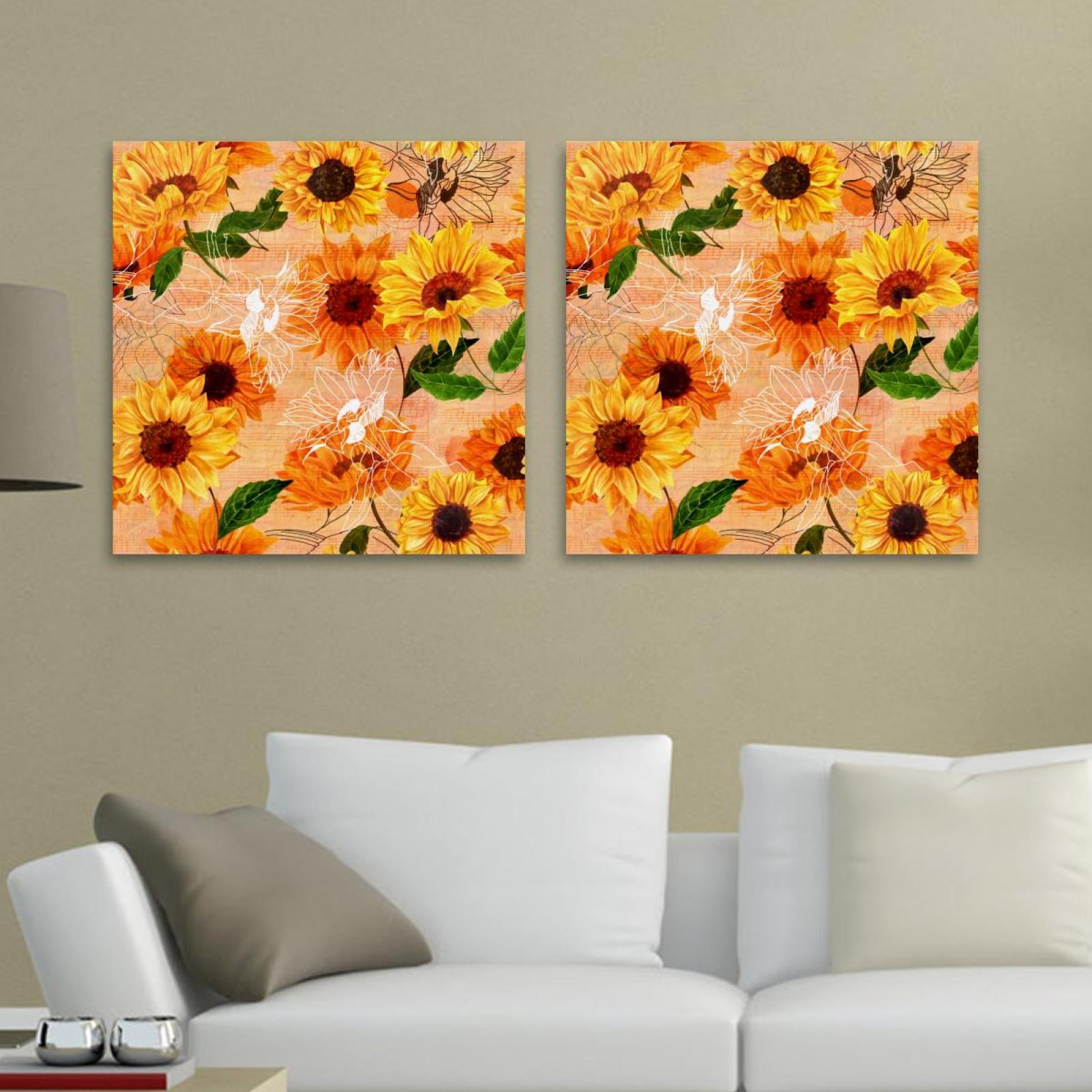 OWNSERIES Sunflower Floral Pattern 2PC Canvas Wall Art Paintings for ...
