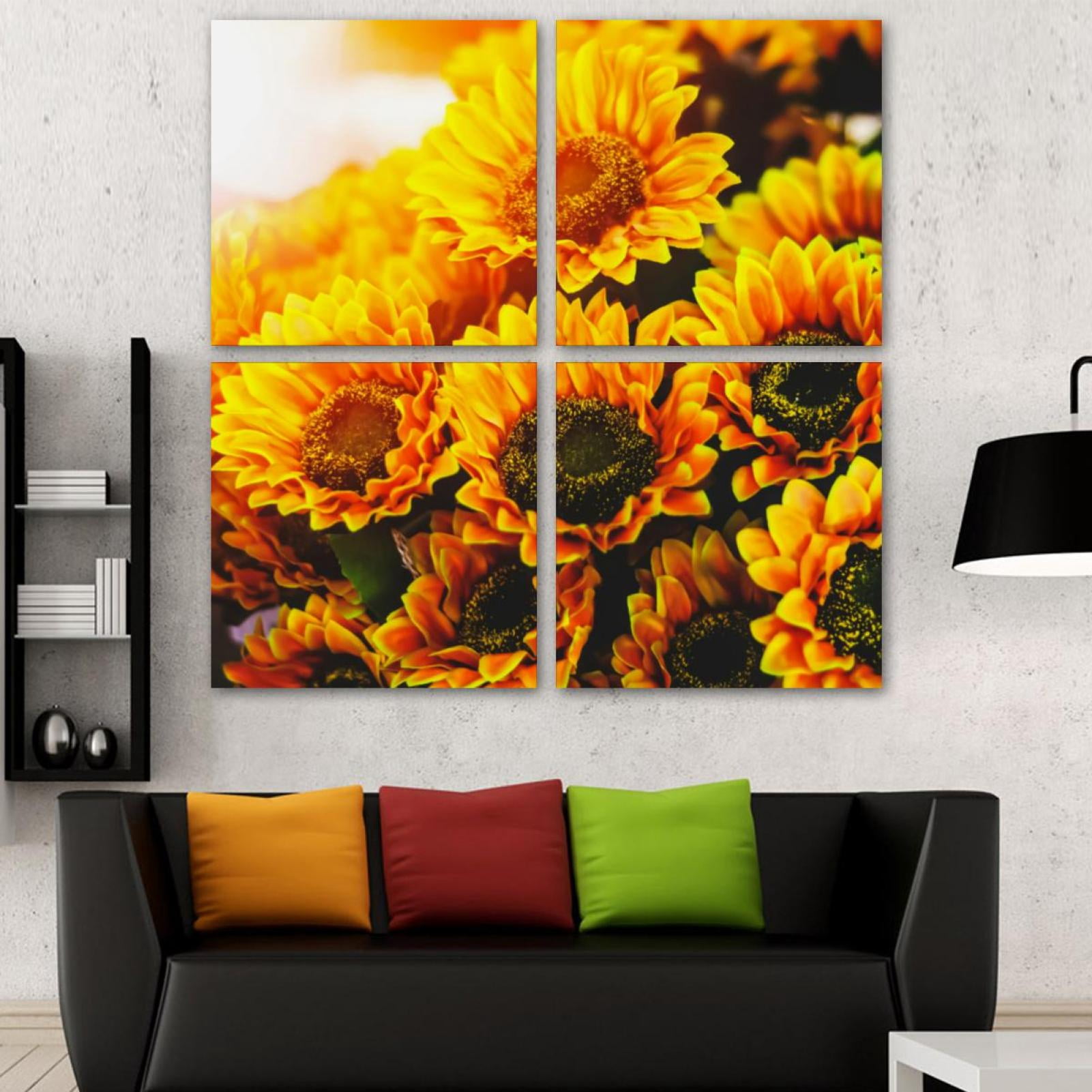 OWNSERIES Sunflower Flower Pattern 4PC Frameless Canvas Wall Art ...