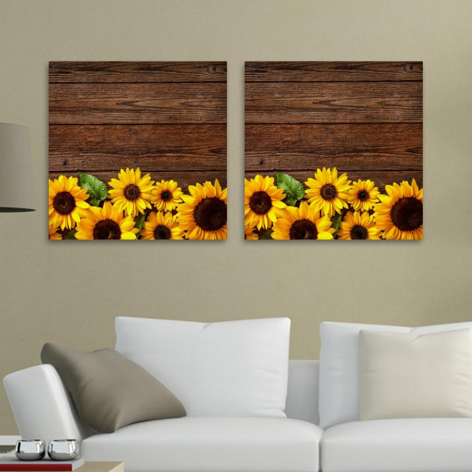 OWNSERIES Sunflower on Wooden Trestle Pattern 2PC Canvas Wall Art ...
