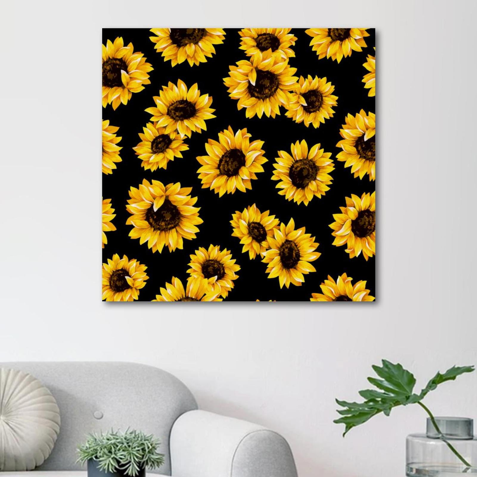 OWNSERIES Sunflowers in Black Background Pattern Canvas Wall Art ...