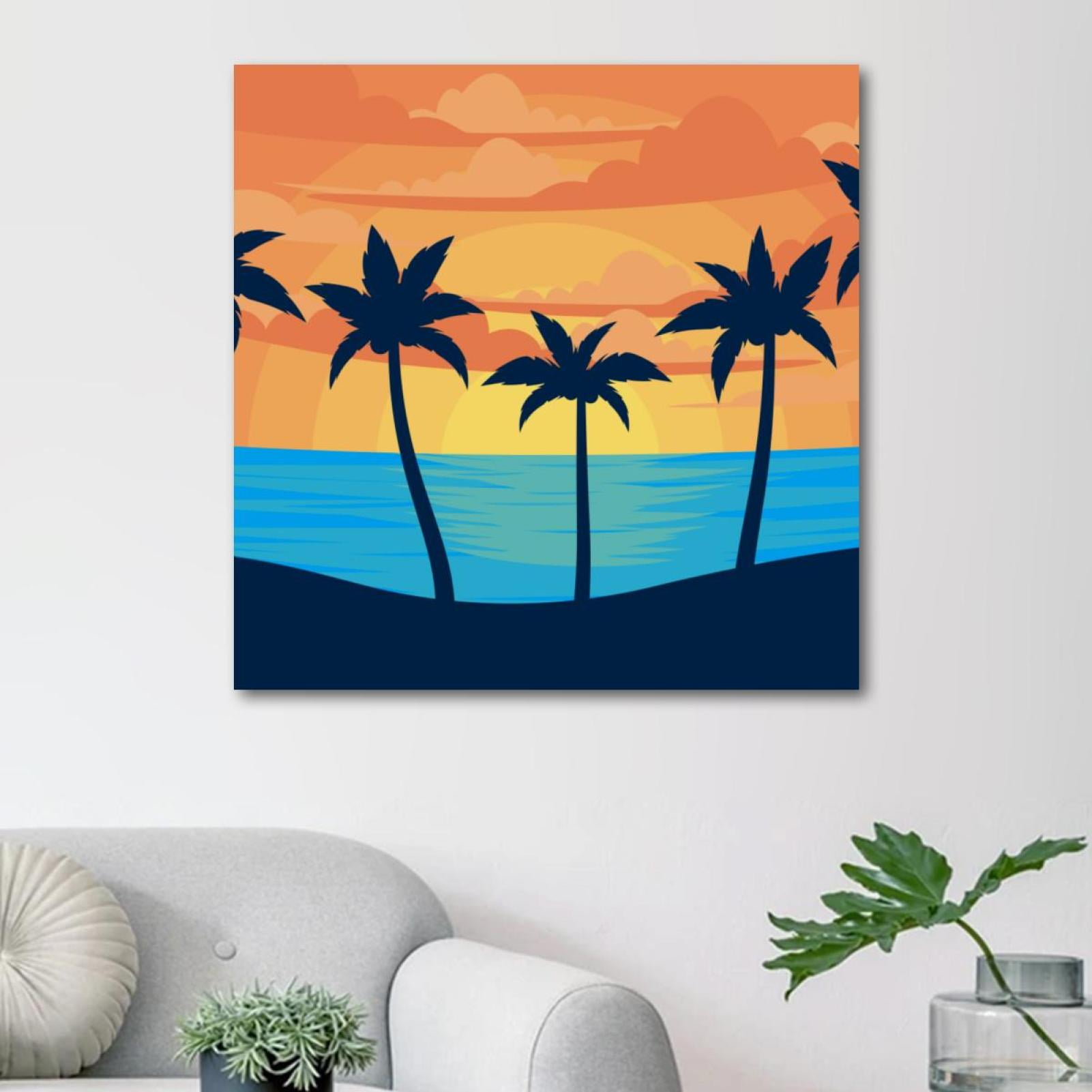 OWNSERIES Sunset Beach Coconut Tree Silhouette Pattern Canvas Wall Art ...