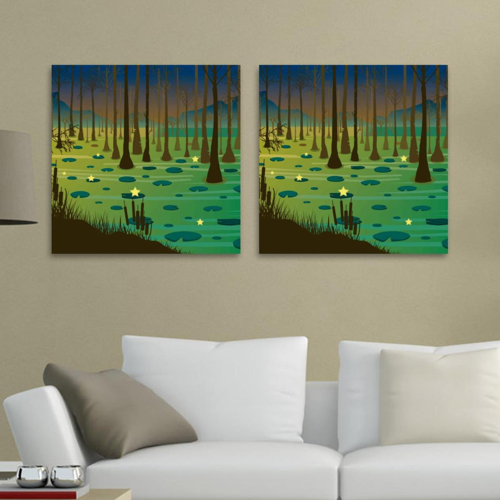 OWNSERIES Swamp Night Print Pattern 2PC Canvas Wall Art Paintings for ...